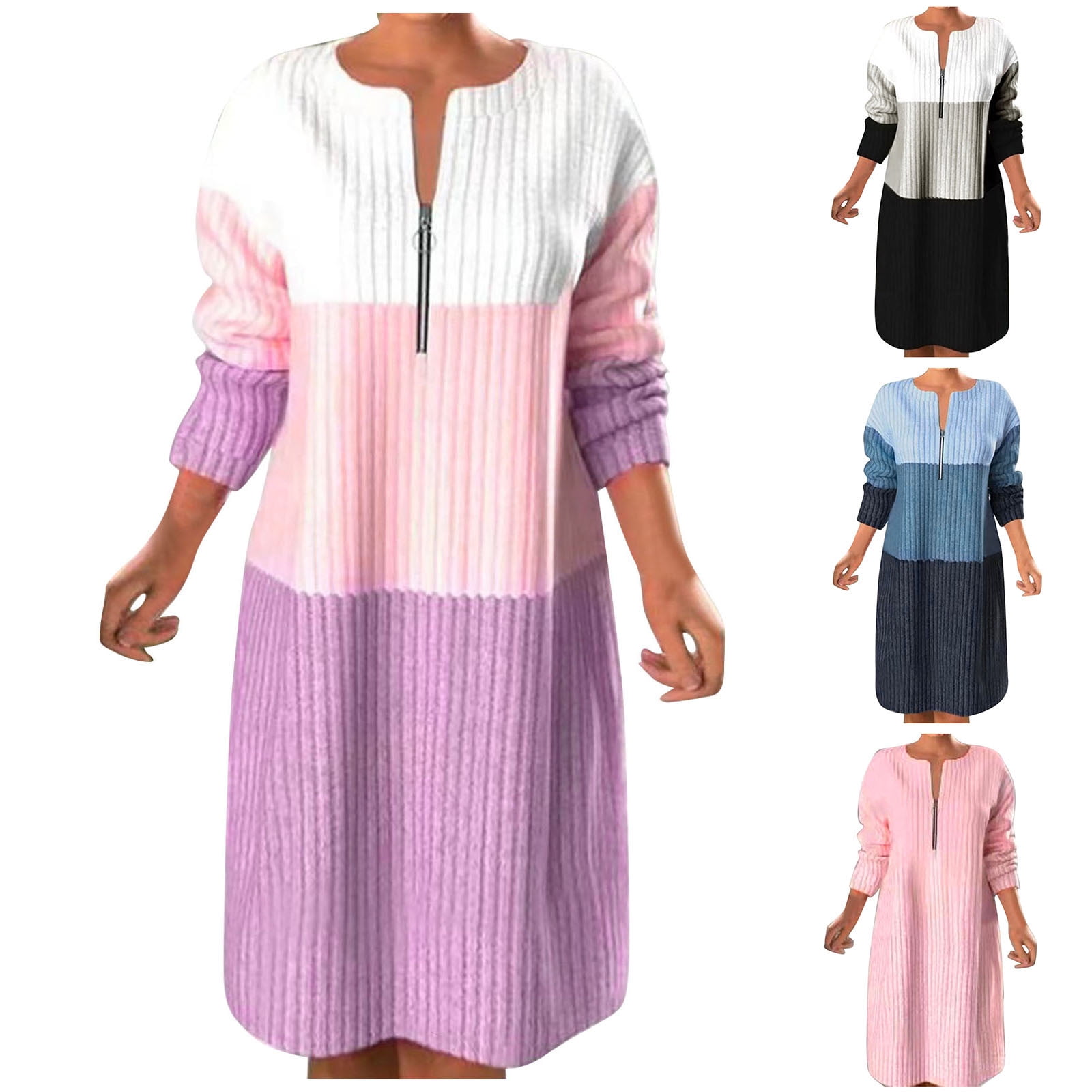Elainilye Fashion Womens Dresses Plus Size Sweater Dress Zipper ...