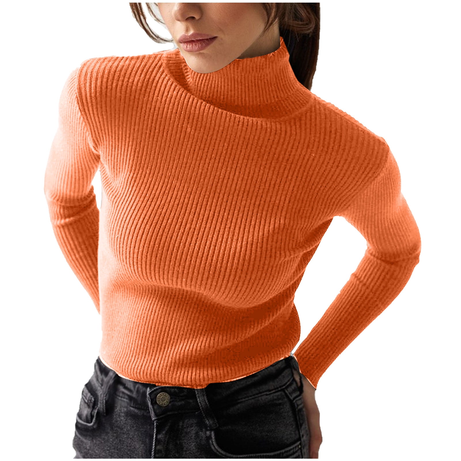 Elainilye Fashion Womens Long Sleeve Tops Turtleneck Knitted Sweater