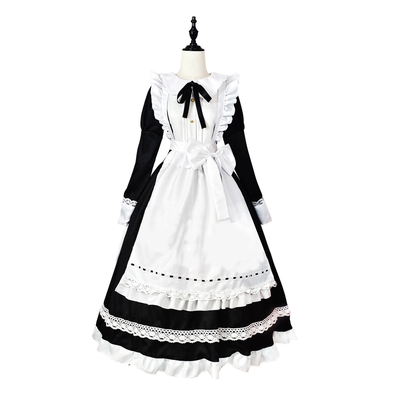 Elainilye Fashion Womens Maid Uniform Suit Traditional Maid Lace Bow ...