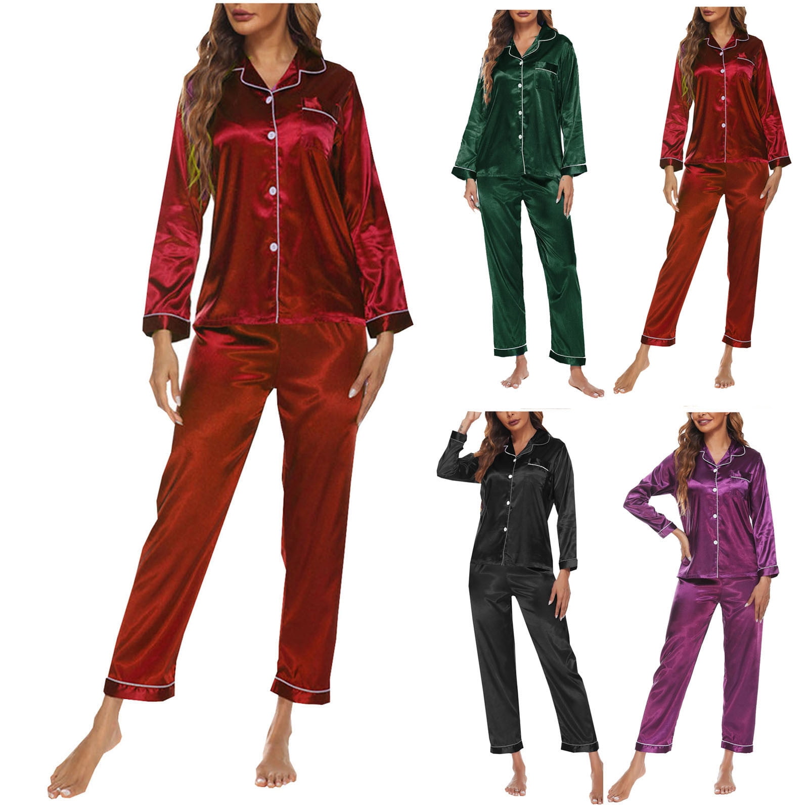 Elainilye Fashion Womens PJs Sets Home Wear Pajamas Two-Piece Suit Long ...