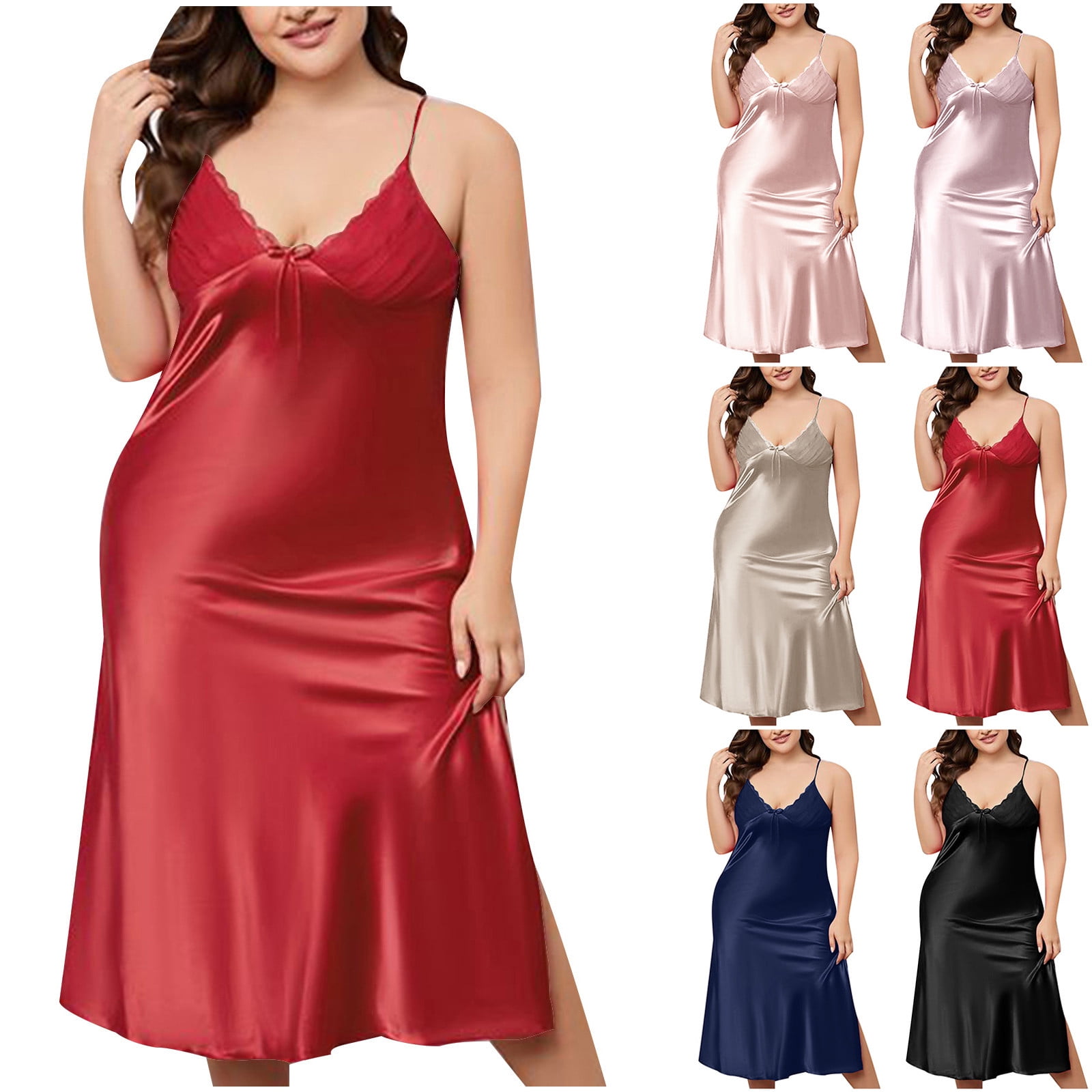 Elainilye Fashion Womens Pajamas Chemise Casual Sleeveless V Neck Dress ...