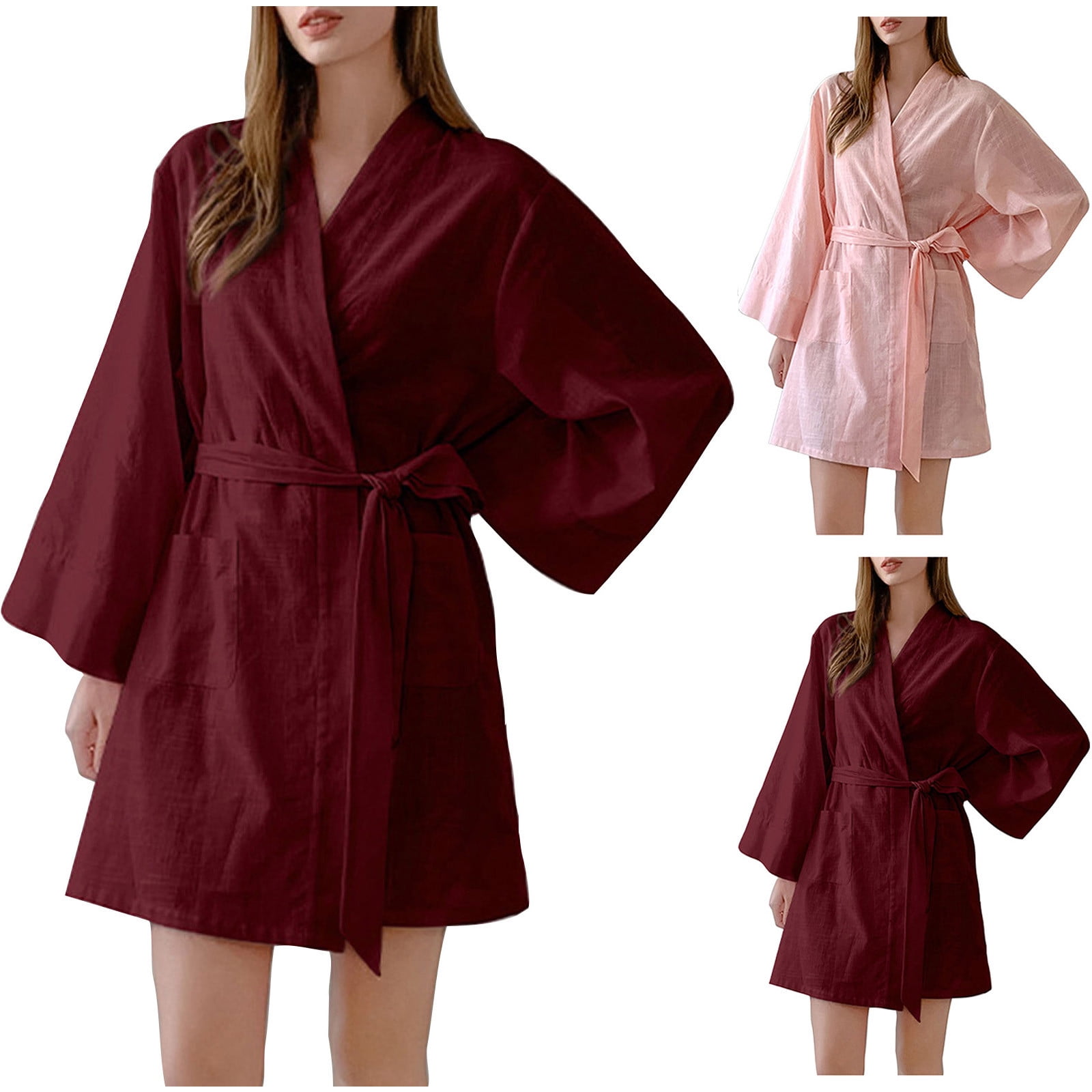 Elainilye Fashion Womens Robe Casual Homewear Long Sleeve V-Neck ...