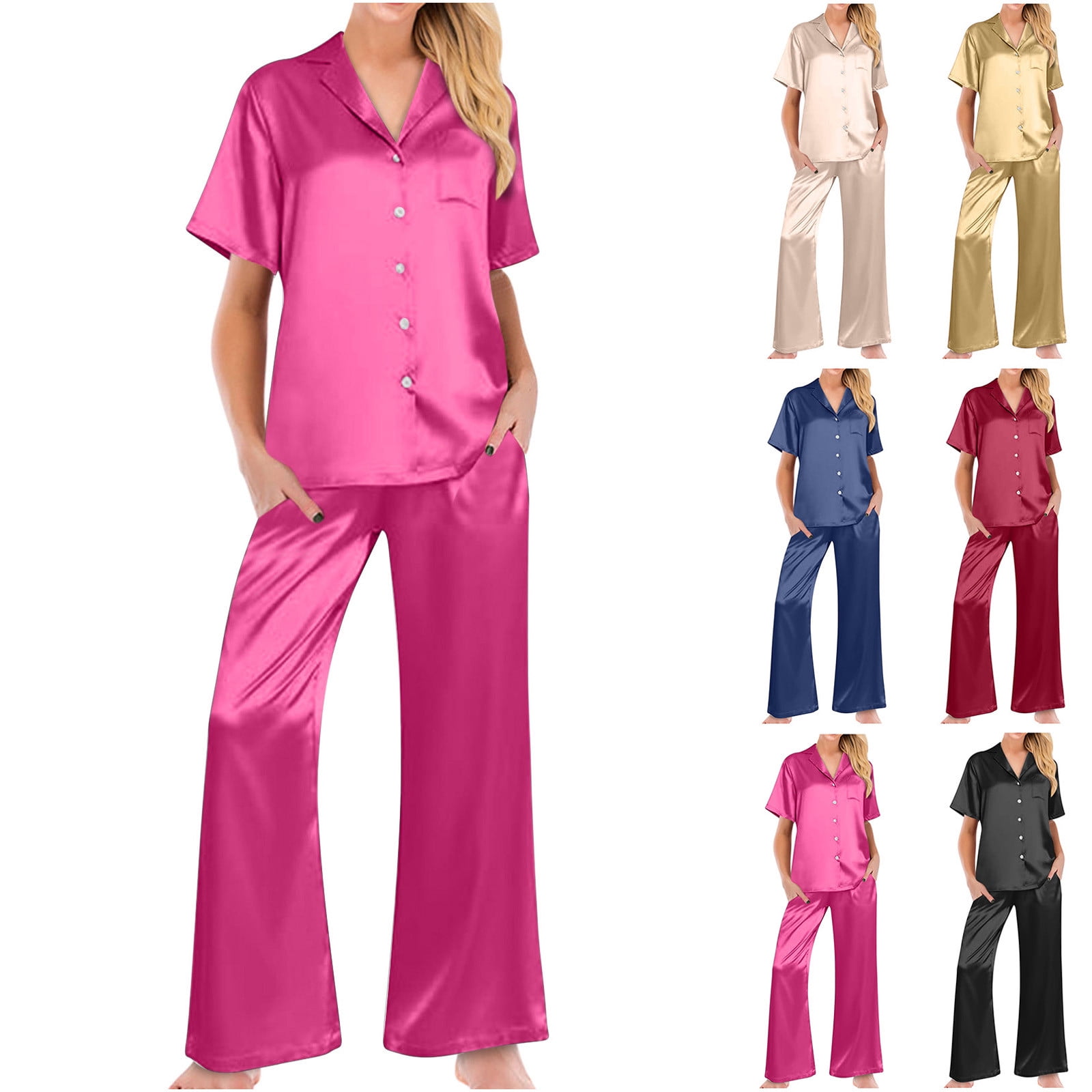 Elainilye Fashion Womens Silk Pajamas Set Sleeveless Tank Crop Top and ...