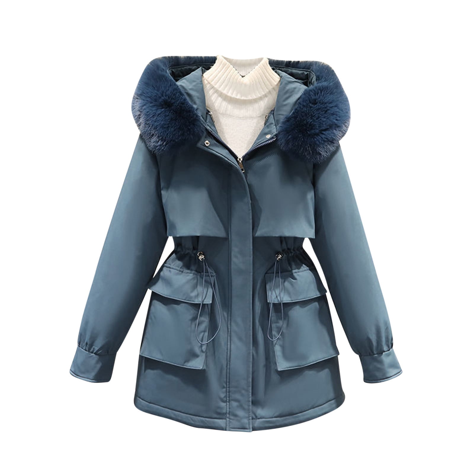 Elainilye Fashion Womens Winter Coats Medium Length Detachable One Coat ...
