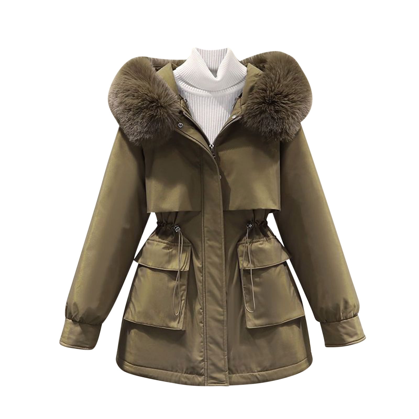 Elainilye Fashion Womens Winter Coats Medium Length Detachable One Coat ...