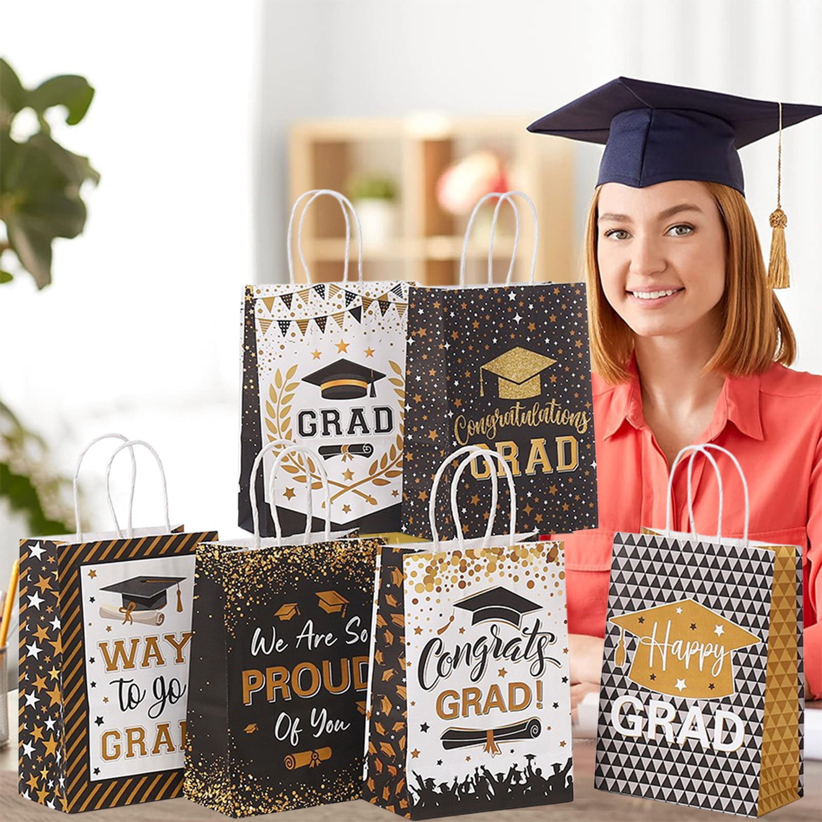 Elainilye Graduation Theme Kraft Paper Gift Bags 6 Pack, Celebratory ...