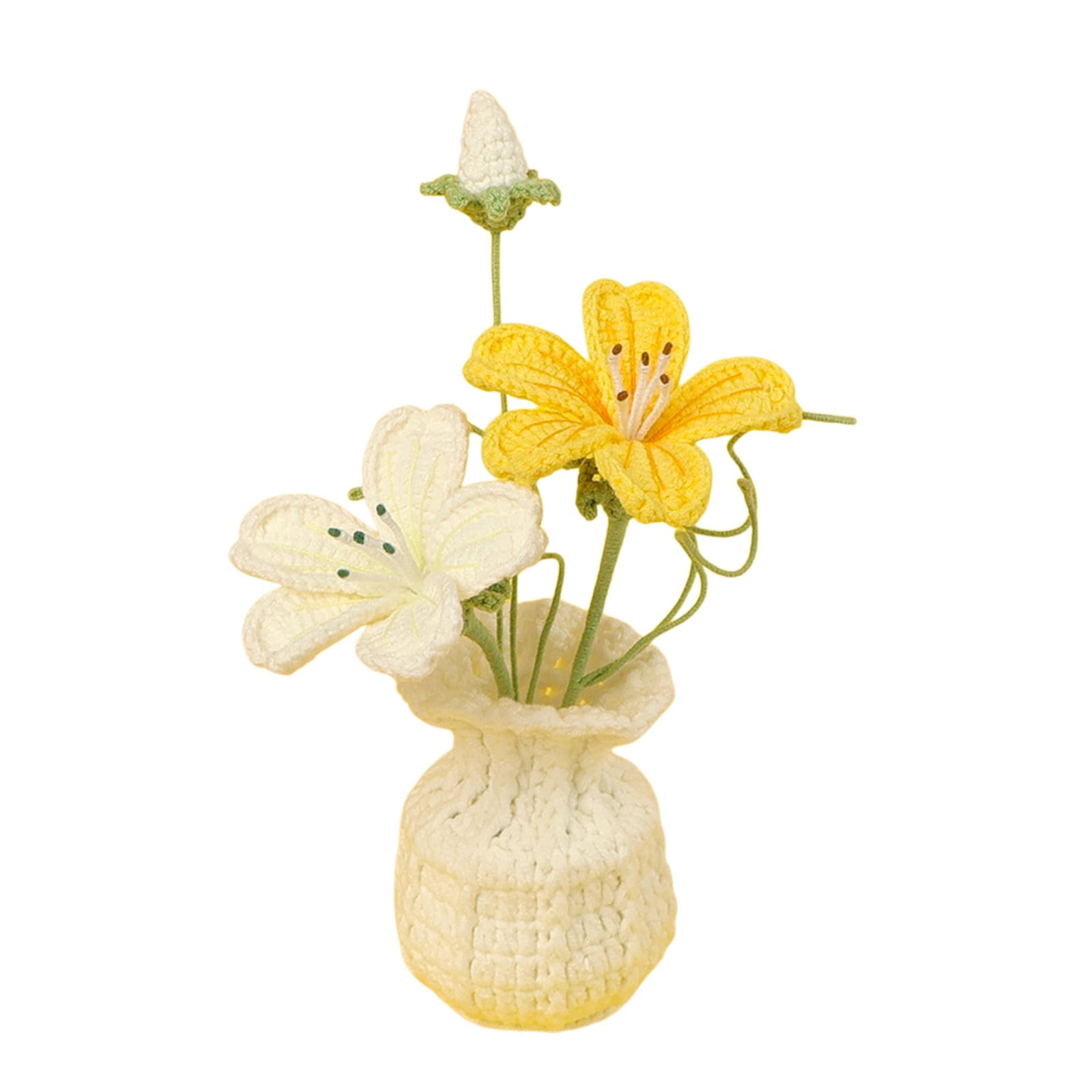 Elainilye Handmade Crochet Potted Decor, Yarn Woven Simulation Bonsai ...