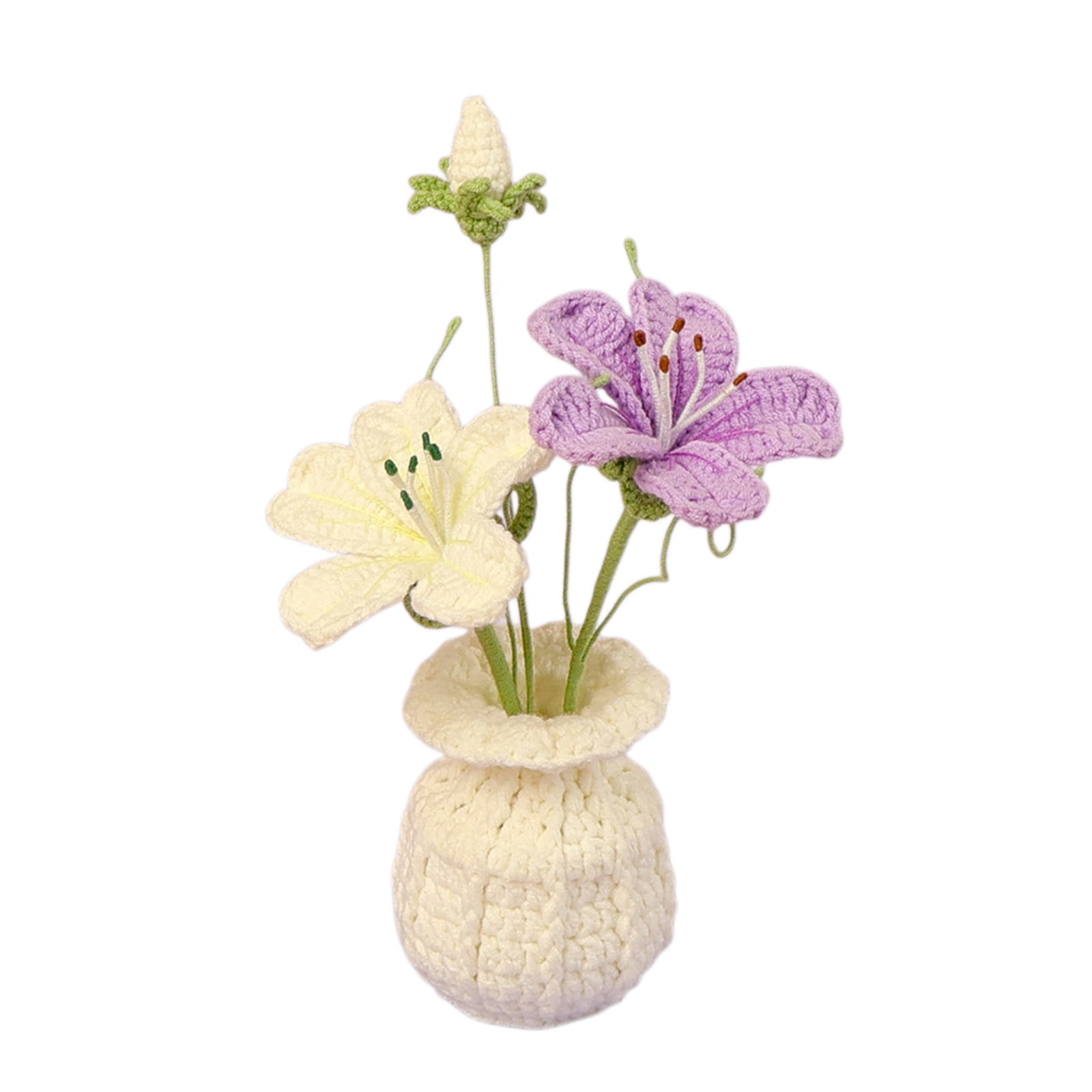 Elainilye Handmade Crochet Potted Decor, Yarn Woven Simulation Bonsai ...