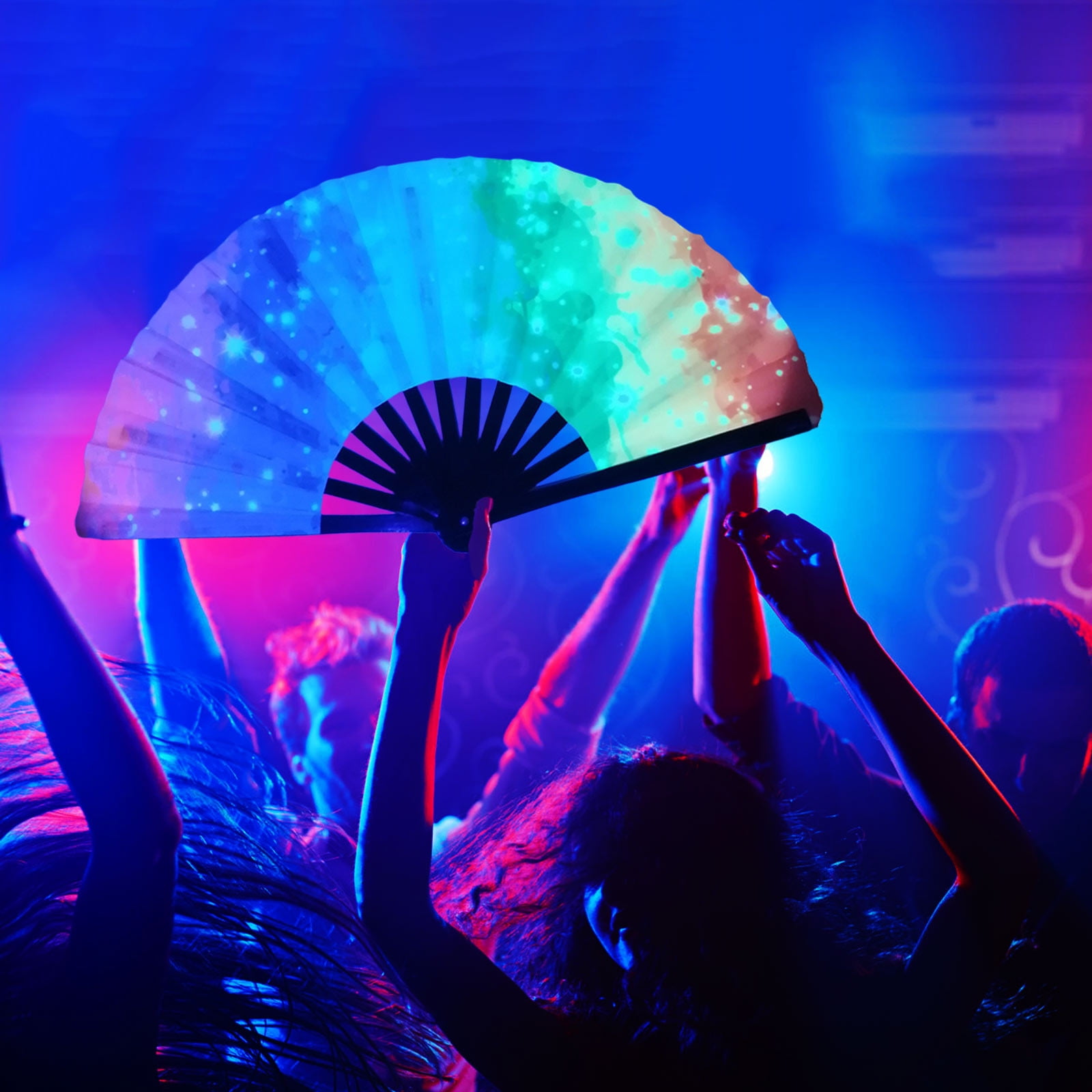 Elainilye Large Holographic Folding Hand Fans, Fluorescent UV Printing ...