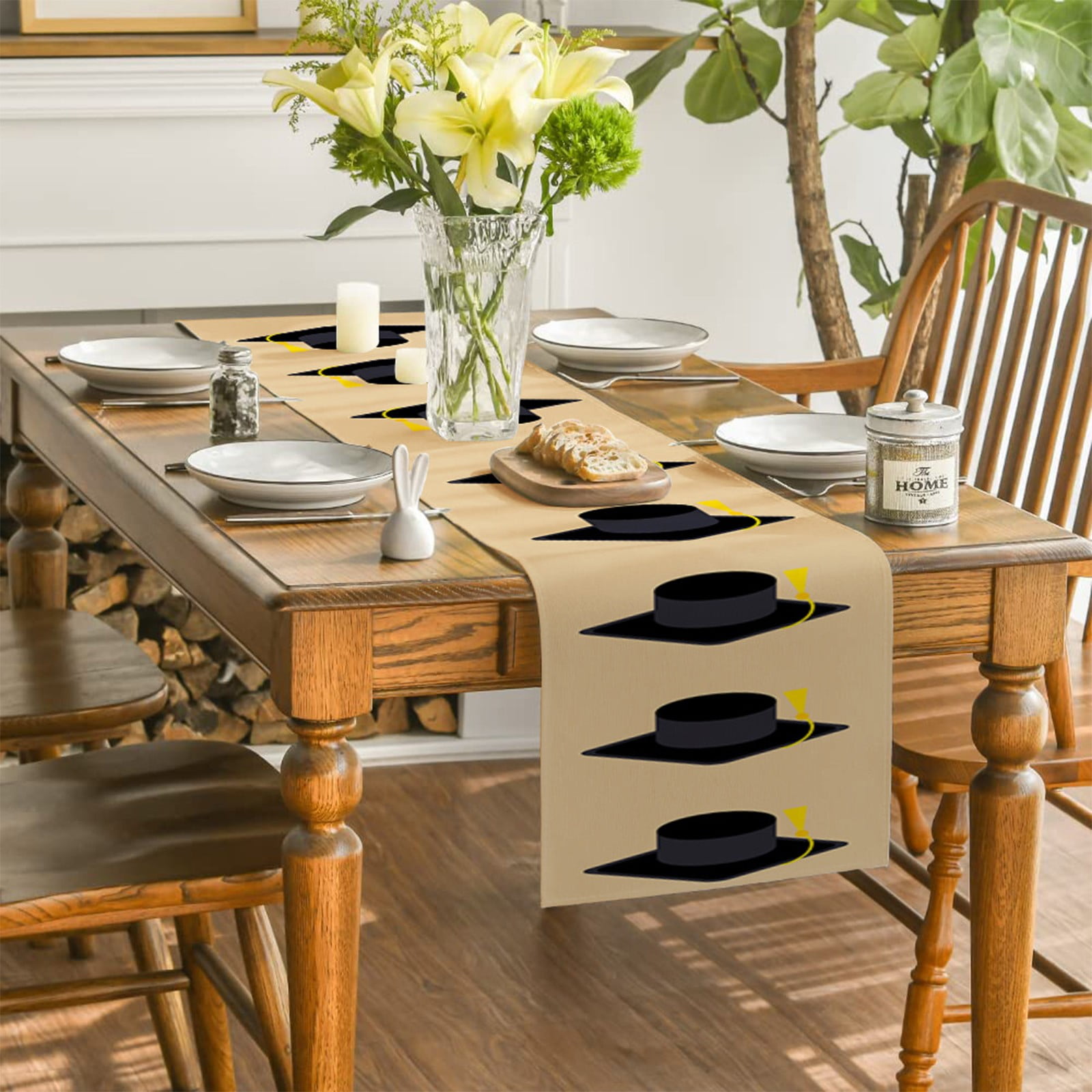 Elainilye Linen Graduation Table Runner, Grad Cap Printed Table Runner ...