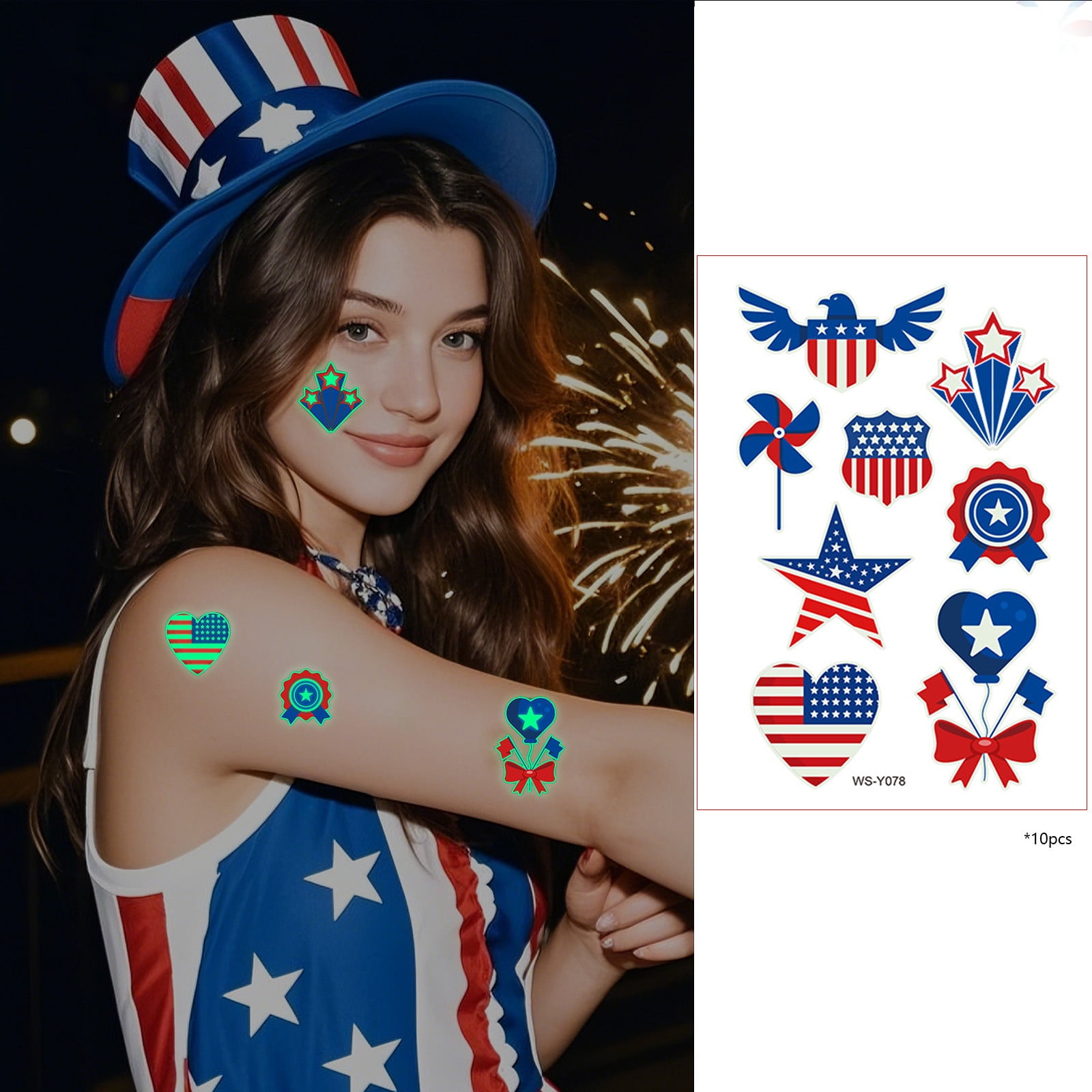 Elainilye Luminous Independence Day Disposable Temporary Sticker ...