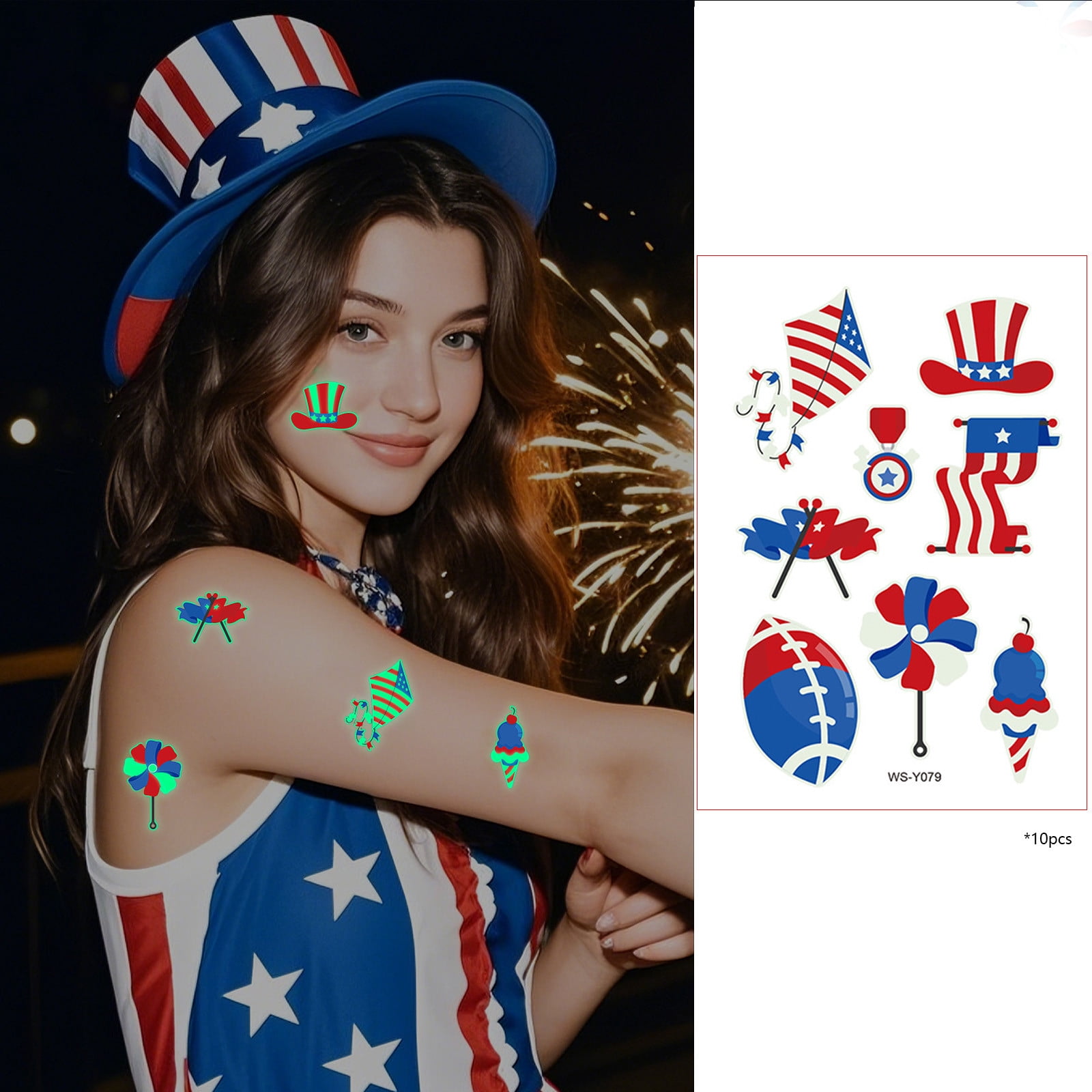 Elainilye Luminous Patriotic Independence Day Temporary Stickers, Glow ...