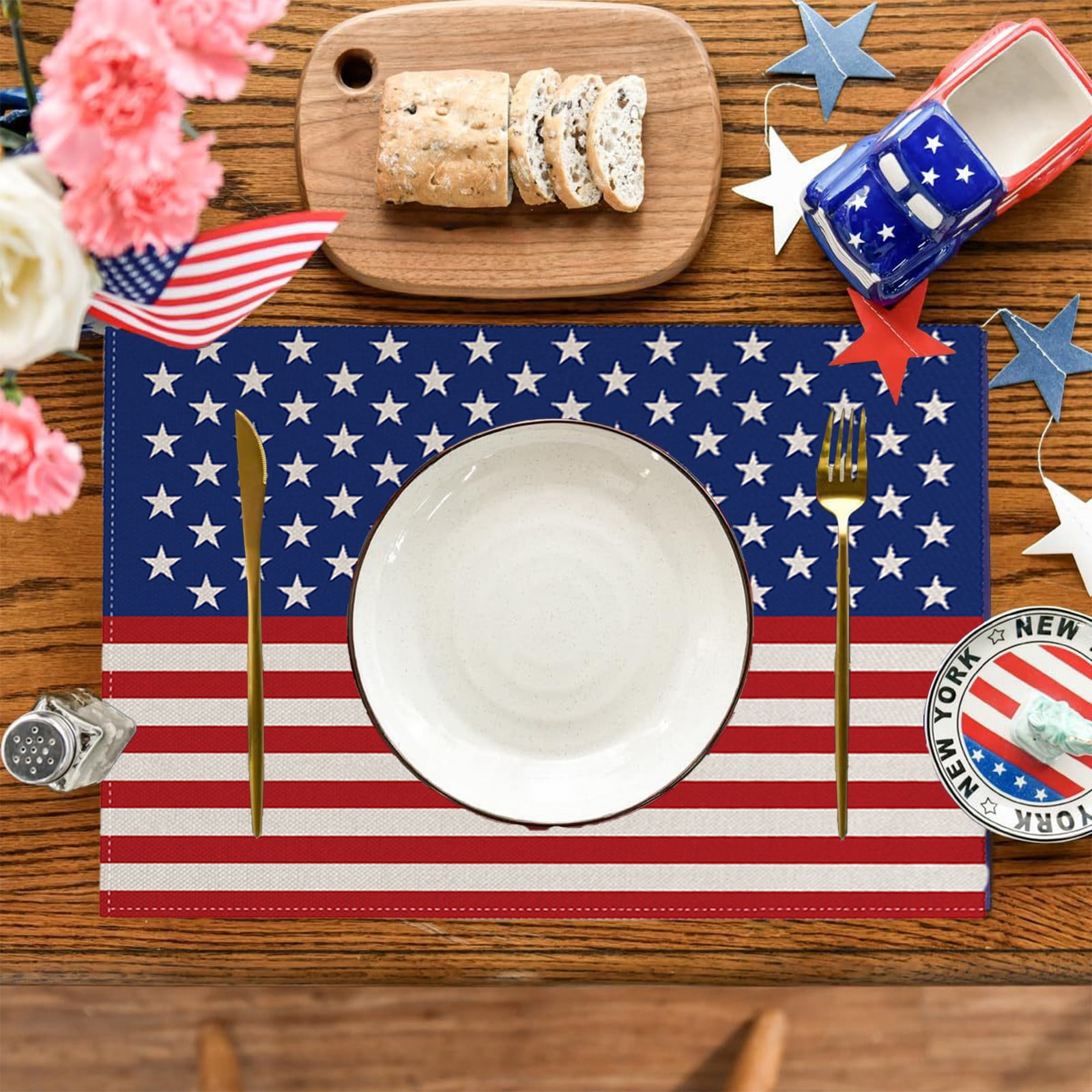 Elainilye Patriotic 4th of July Placemats & Coasters Set Heat-Resistant ...