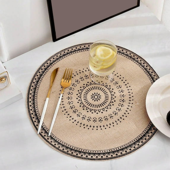 Elainilye Placemat, Retro Style Jute Tassel Table Mat Heat Resistant ...