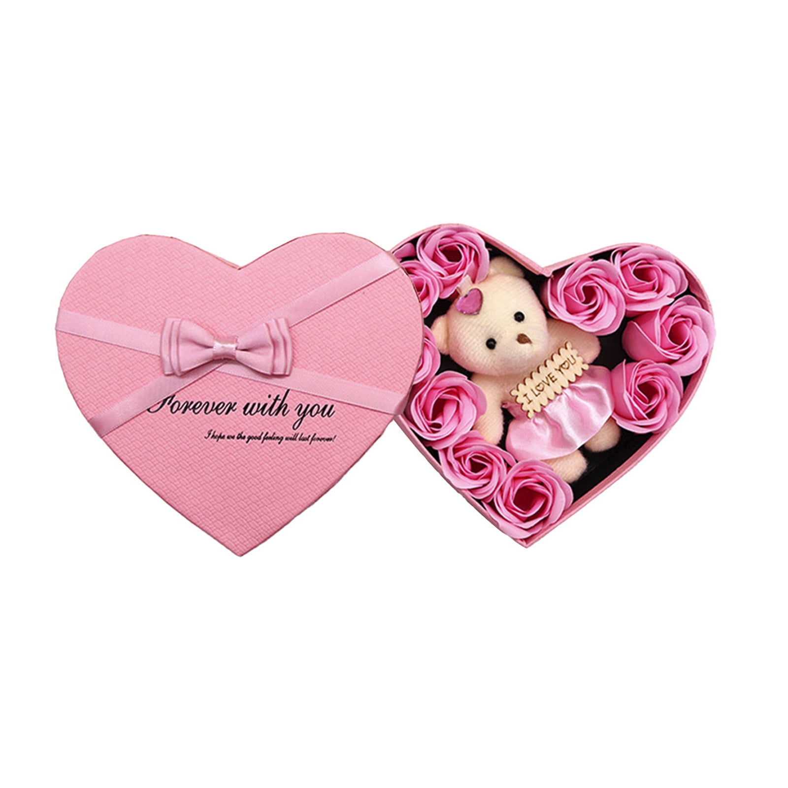 Elainilye Preserved Roses in Cute Bear Gift Box Heart Shaped Box with ...