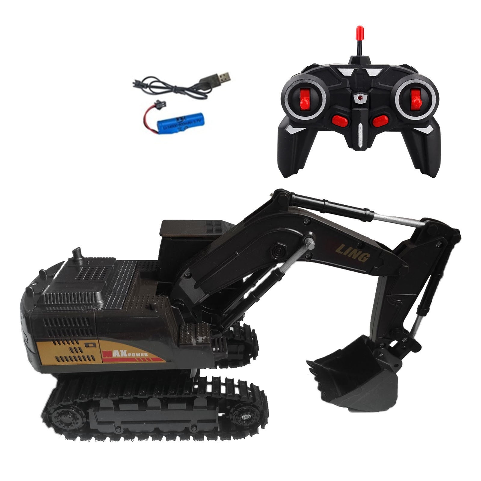 Elainilye Remote Control Excavator Toy Batteries Hydraulic Construction ...