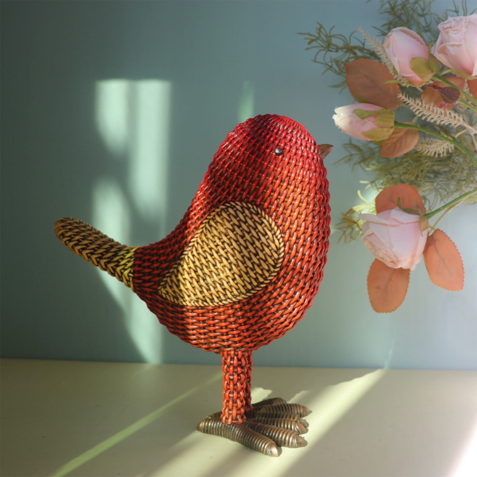 Elainilye Resin Rattan Bird Figurine, Boho Animal Statue Decor ...