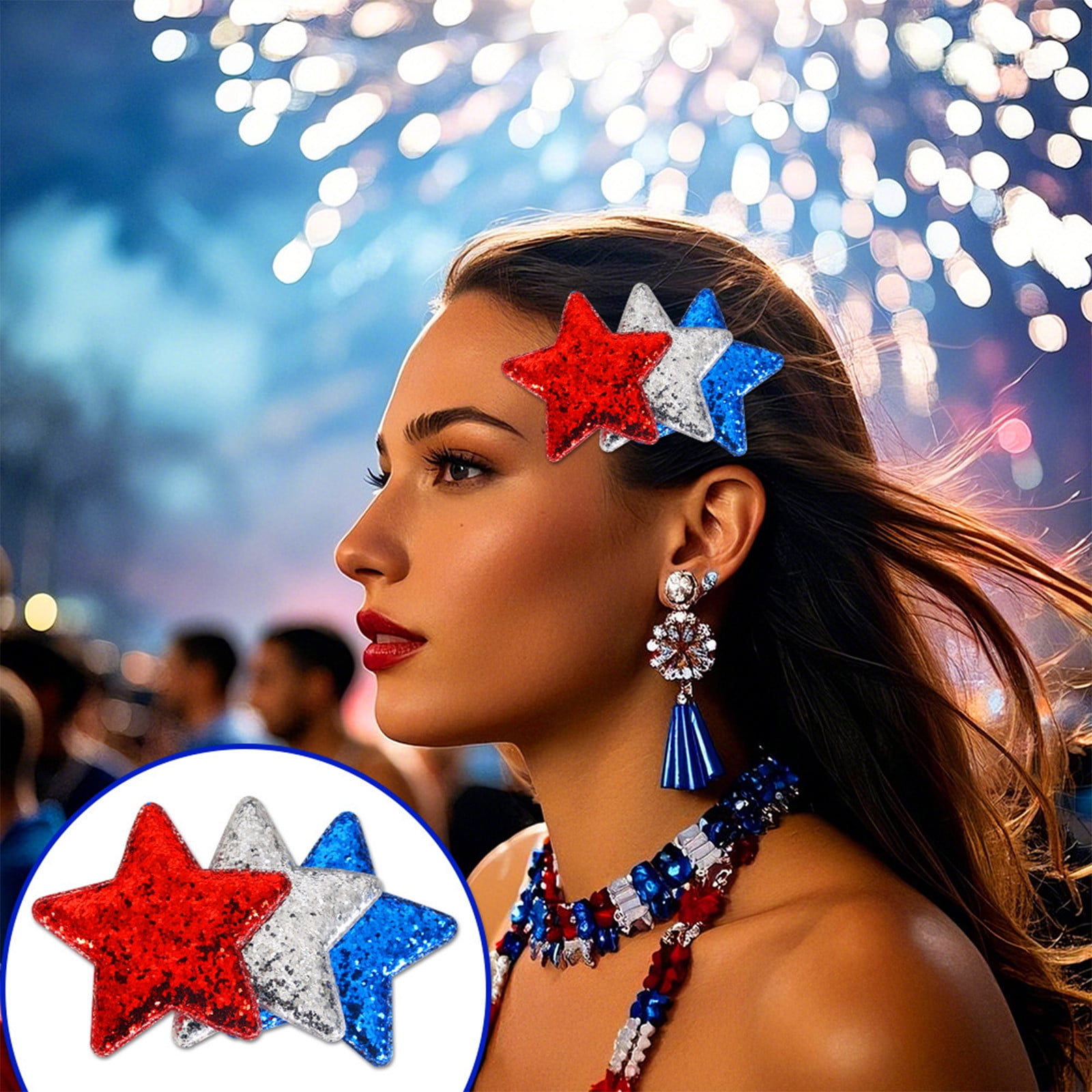 Elainilye Sequin Hair Clip, Patriotic Red White Blue Star Childrens ...