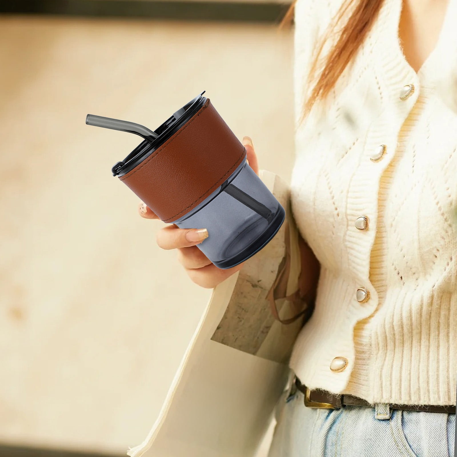 Elainilye Shatterproof Glass Tumbler with Silicone Straw & Secure Cover ...