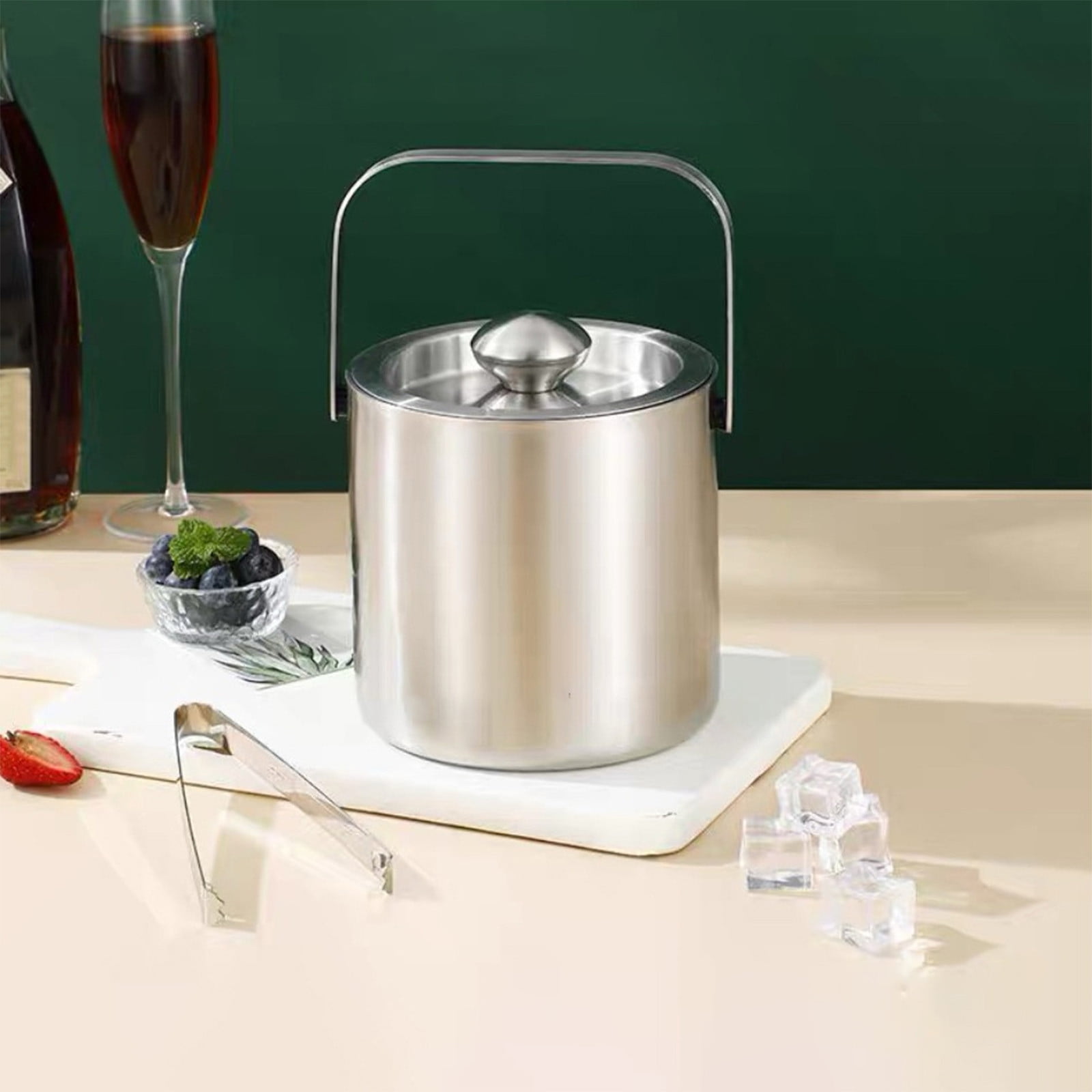 Elainilye Stainless Steel Handled Ice Bucket with Leak-proof Design ...