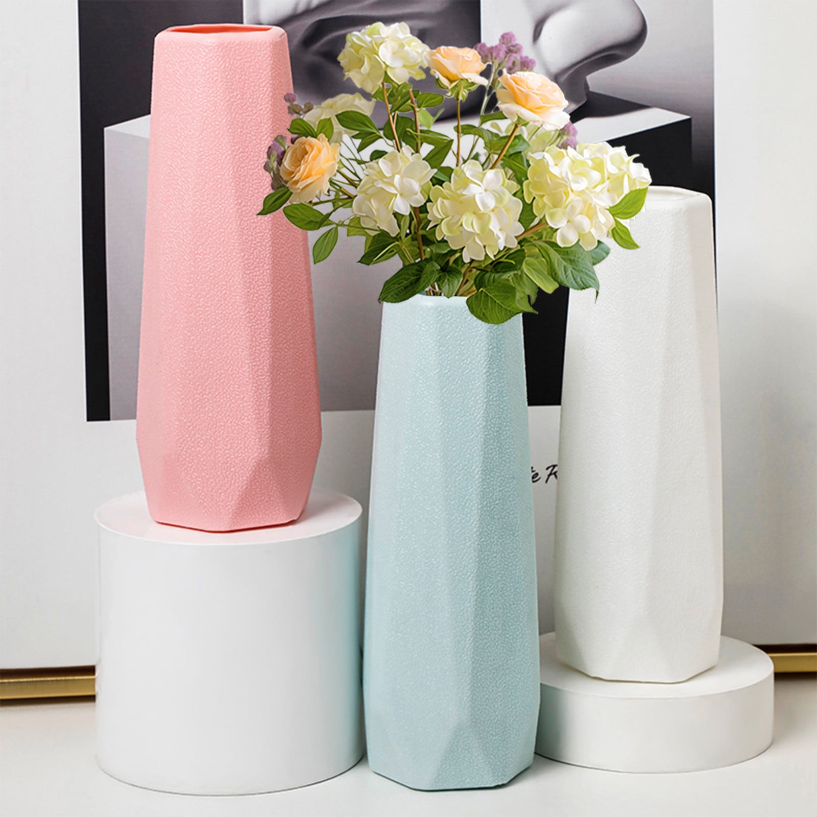 Elainilye TV Cabinet Flower Vase, Glazed Plastic Decor, Dried ...