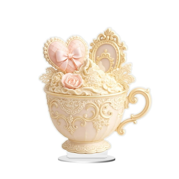 Elainilye Tea Cup Ornament, Romantic Desktop Decor for Valentines Day ...