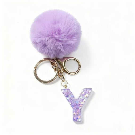 Elainilye Velvet Ball Pendant, 26 Letter Purple Keychain Backpack Small ...