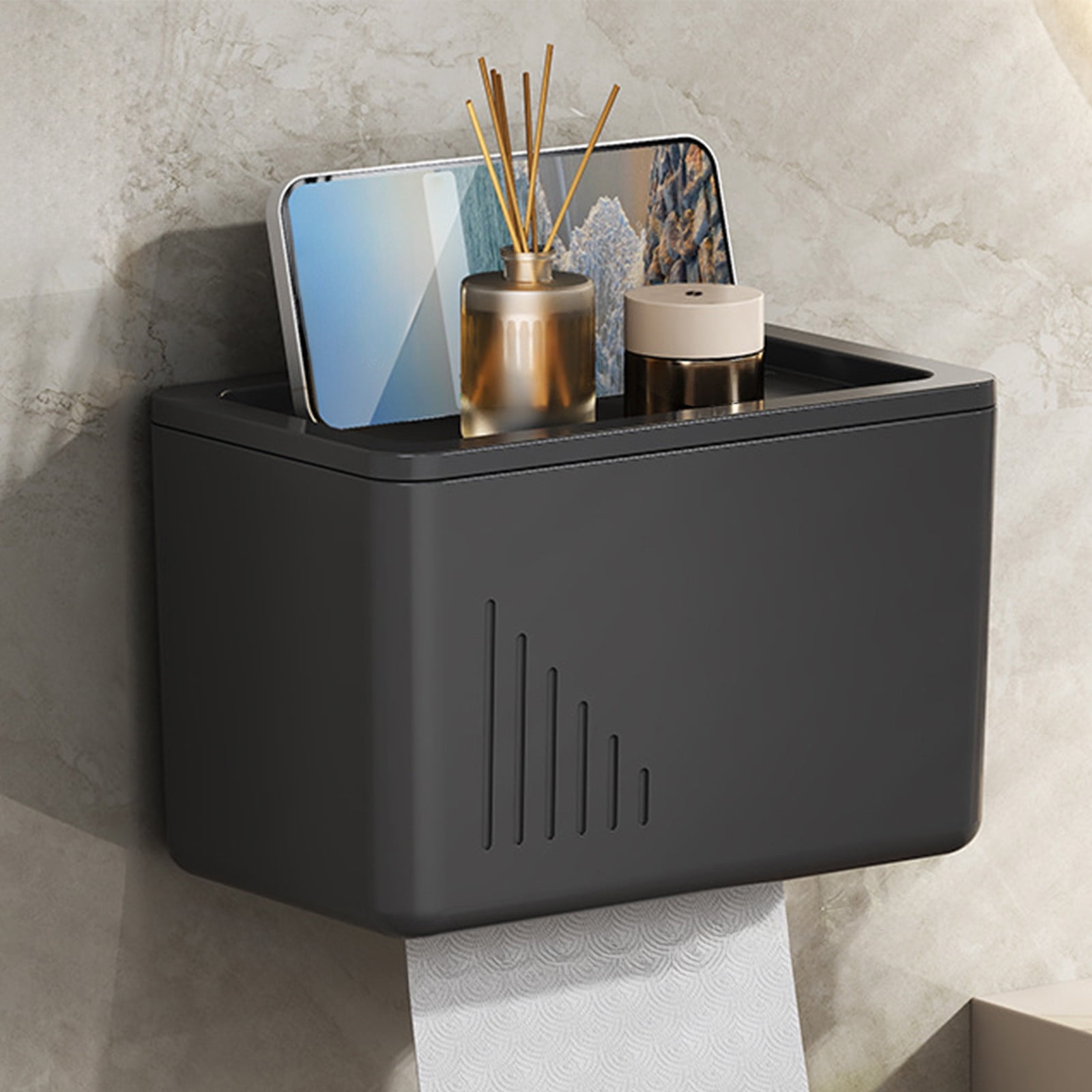 Elainilye Wall-Mounted No-Drill Tissue Storage Box, Adhesive Bathroom ...