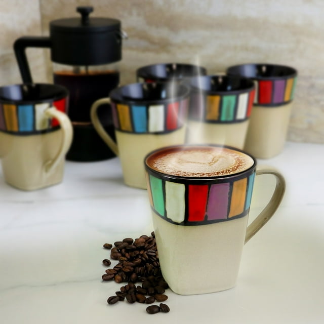 Elama Melange 6 Piece 14 Ounce Multicolored Stoneware Mugs - Walmart.com