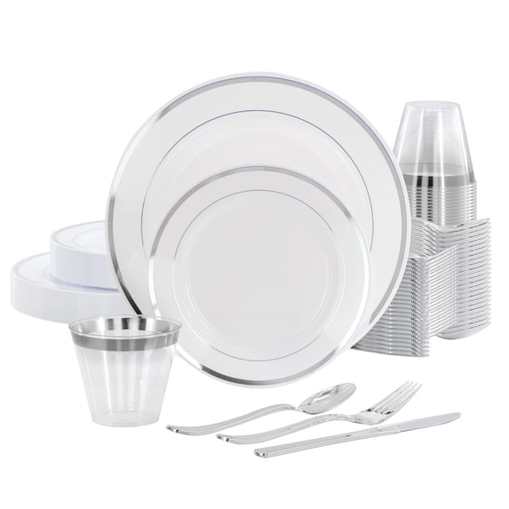 Elama 150 Piece Disposable Plastic Dinnerware Party Set for 25 Guests ...
