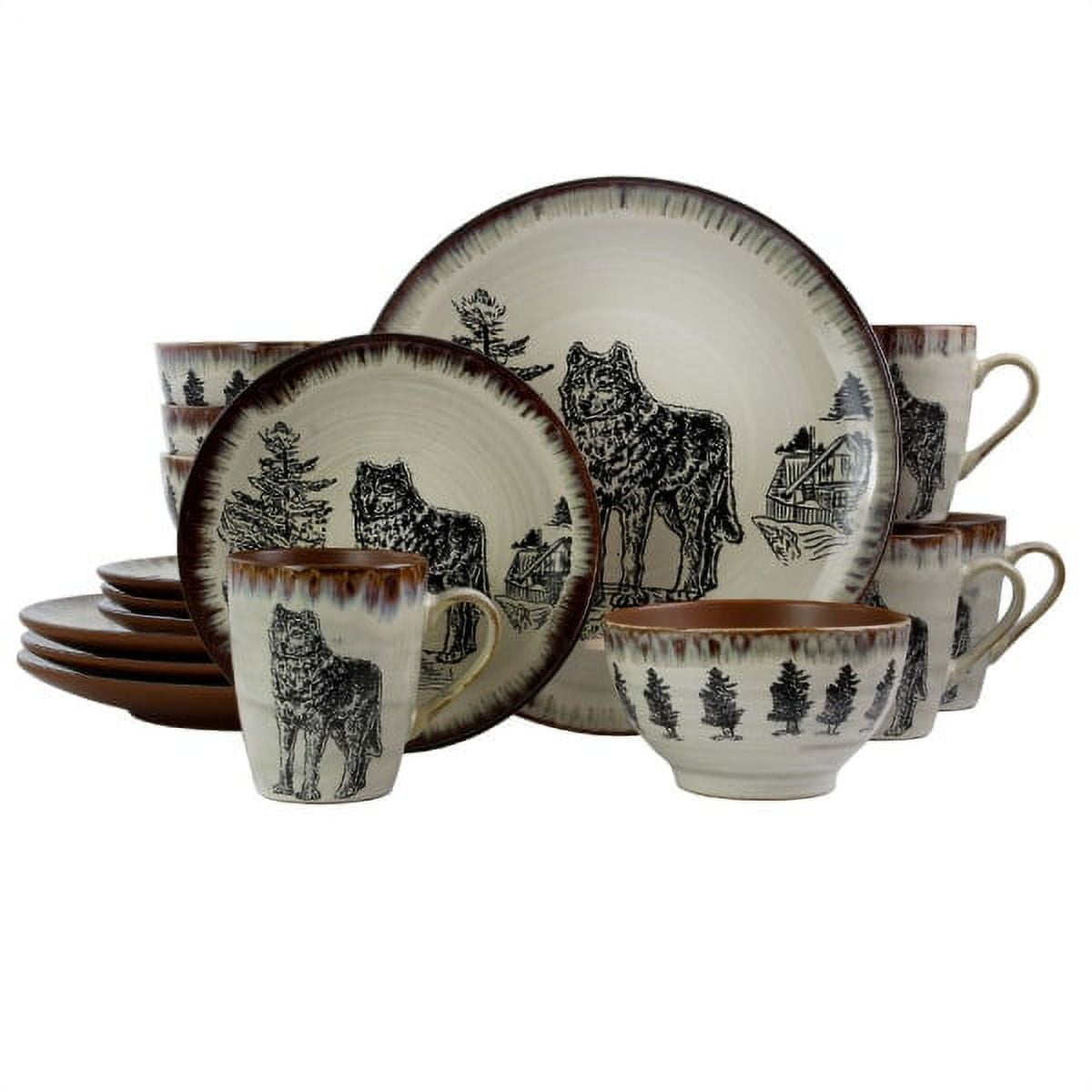 Elama 16-Piece Stoneware Dinnerware Set, Taupe/Majestic Wolf - Walmart.com