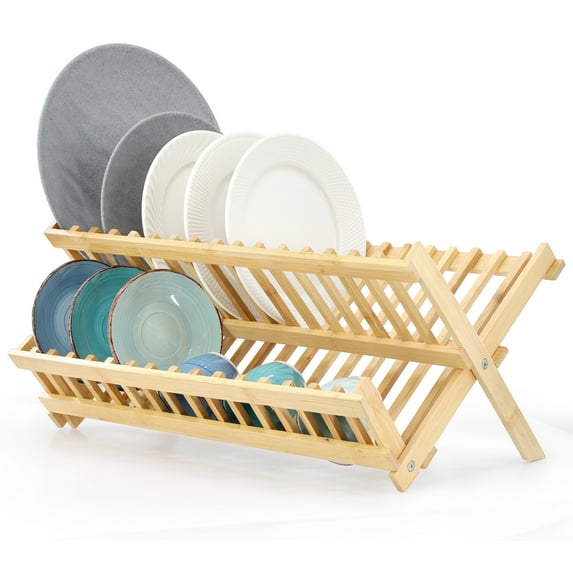 Elama 2-Tier Collapsible Kitchen Bamboo Drying Dish Rack - Walmart.com