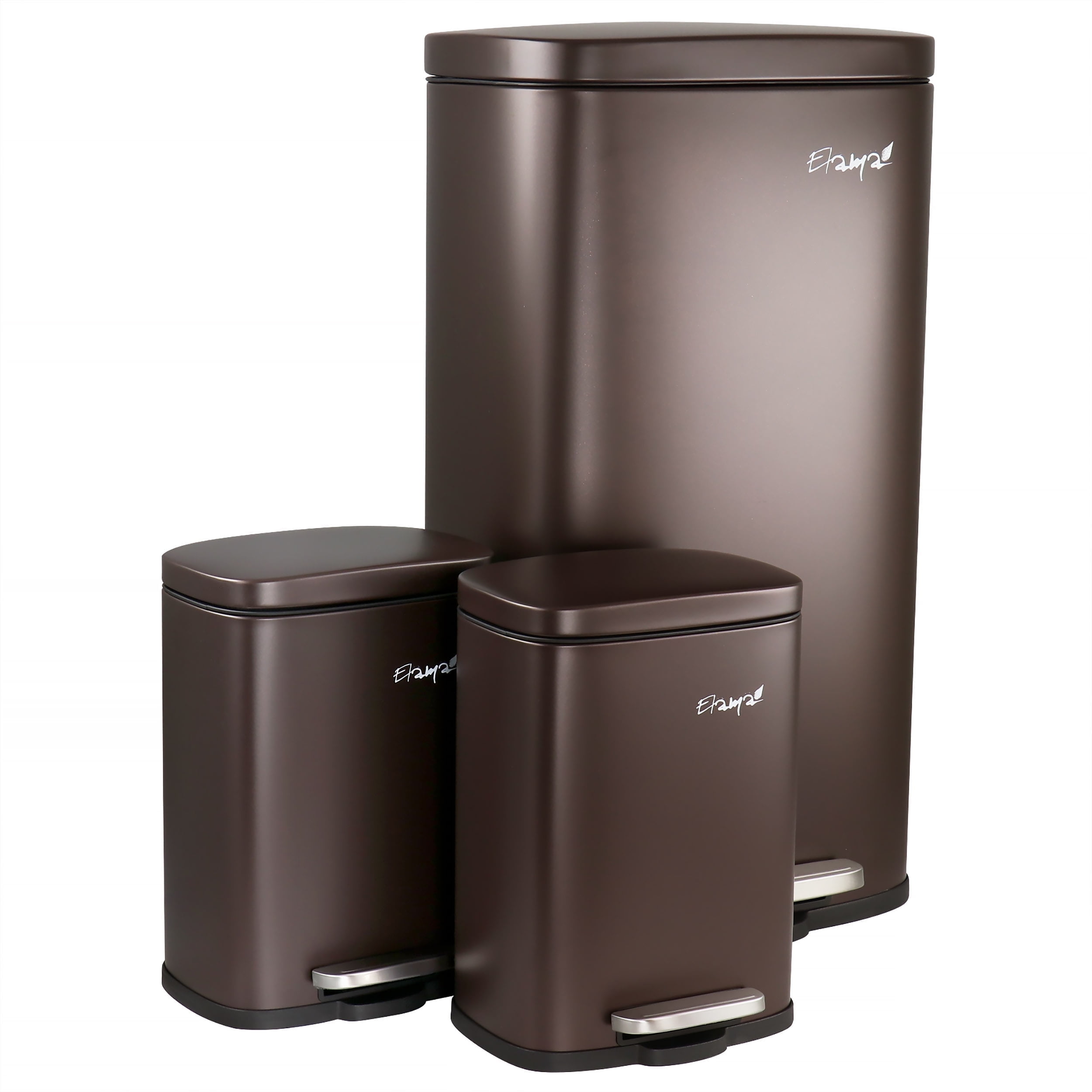 Elama 3 Piece 30 Liter and 5 Liter Stainless Steel Step Trash Bin Combo ...