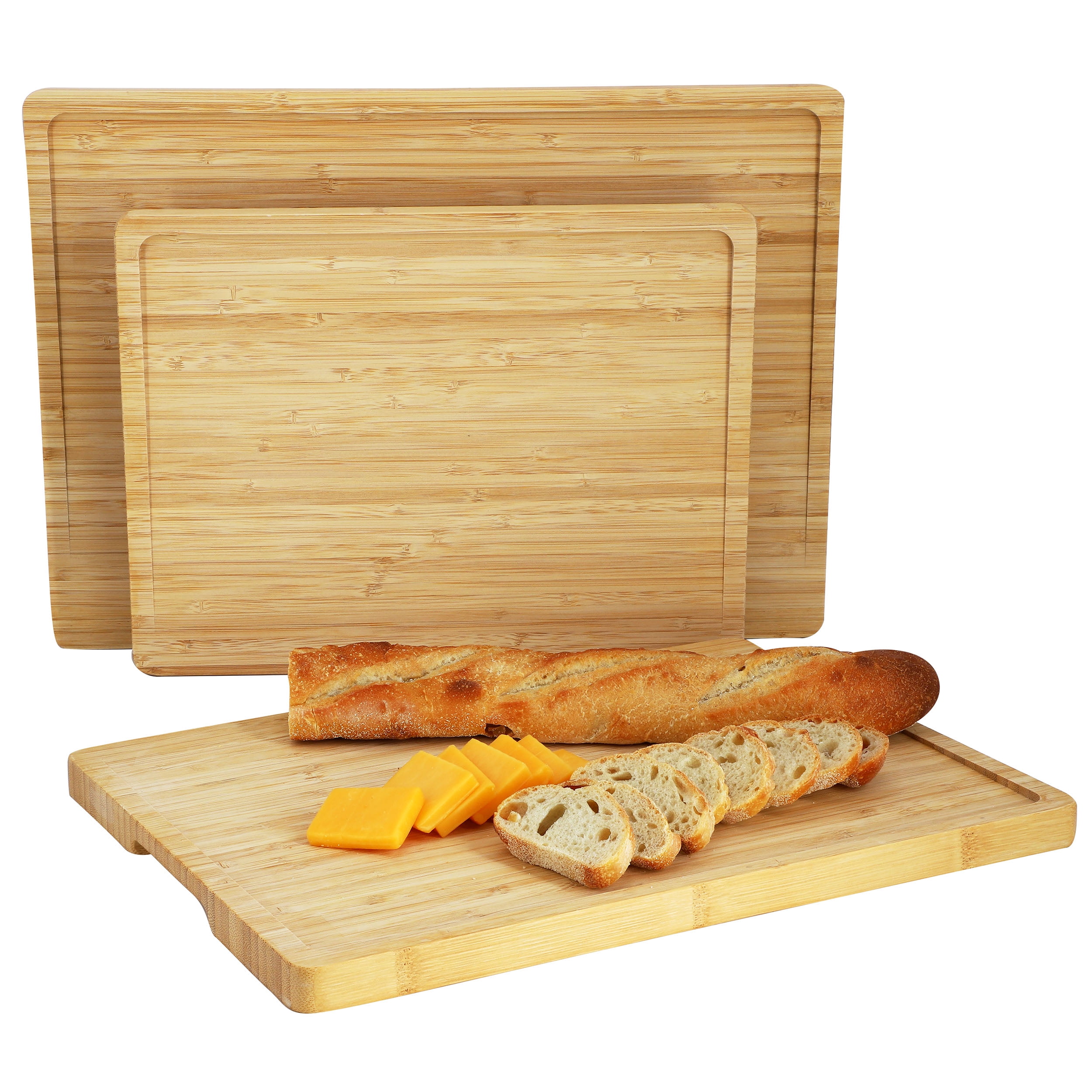 Elama 3 Piece Bamboo Cutting, Prep and Serving Boards with Slanted ...