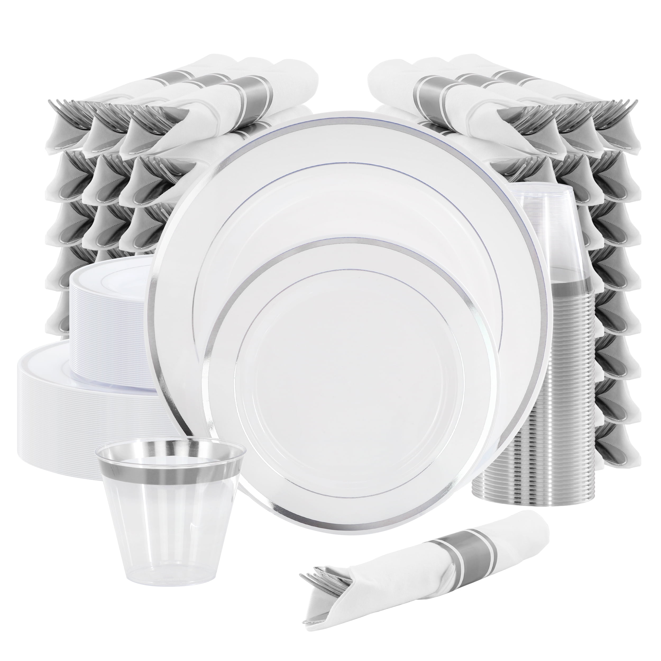Elama 350 Piece Disposable Plastic Dinnerware Party Set for 50 Guests ...