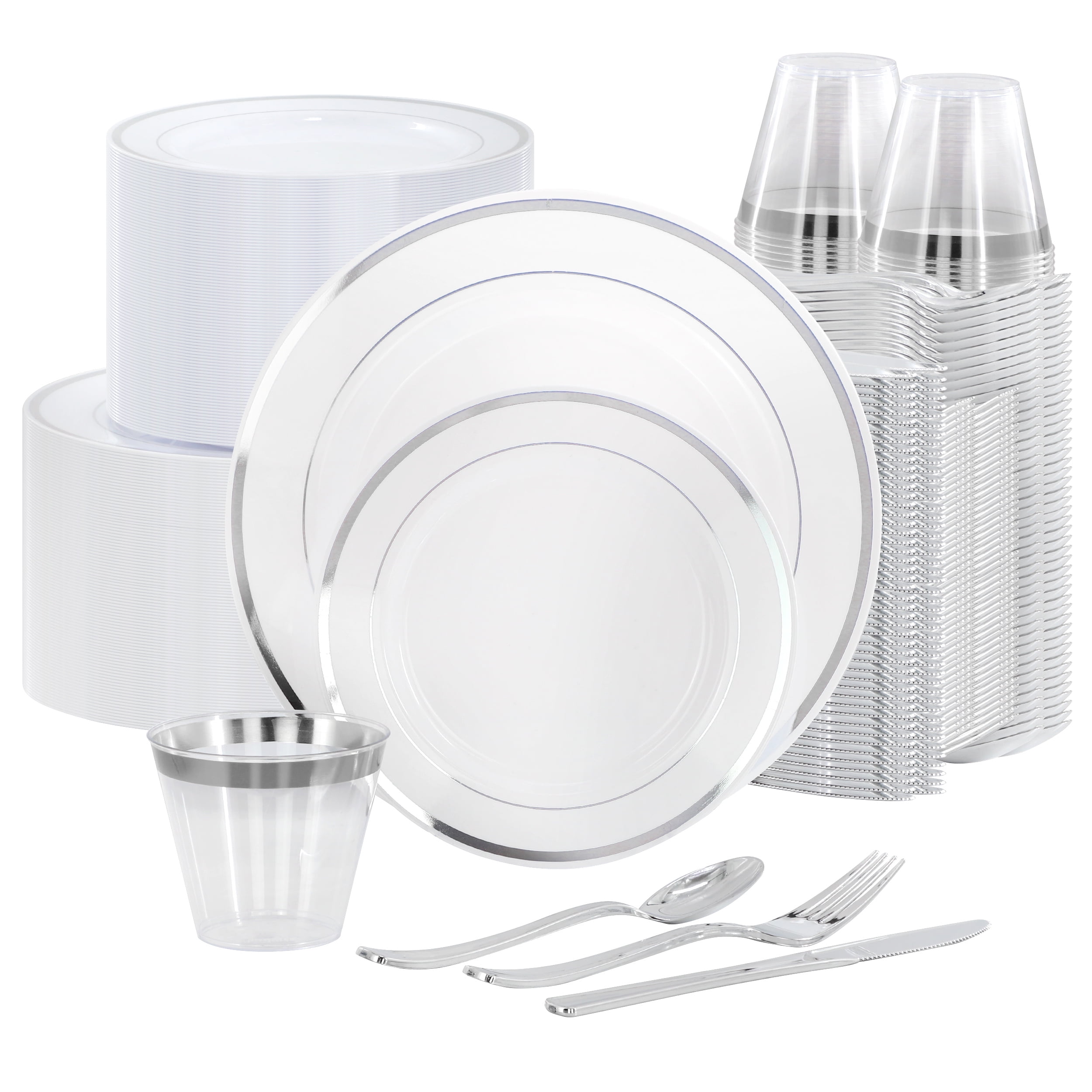 Elama 600 Piece Disposable Plastic Dinnerware Party Set for 100 Guests ...