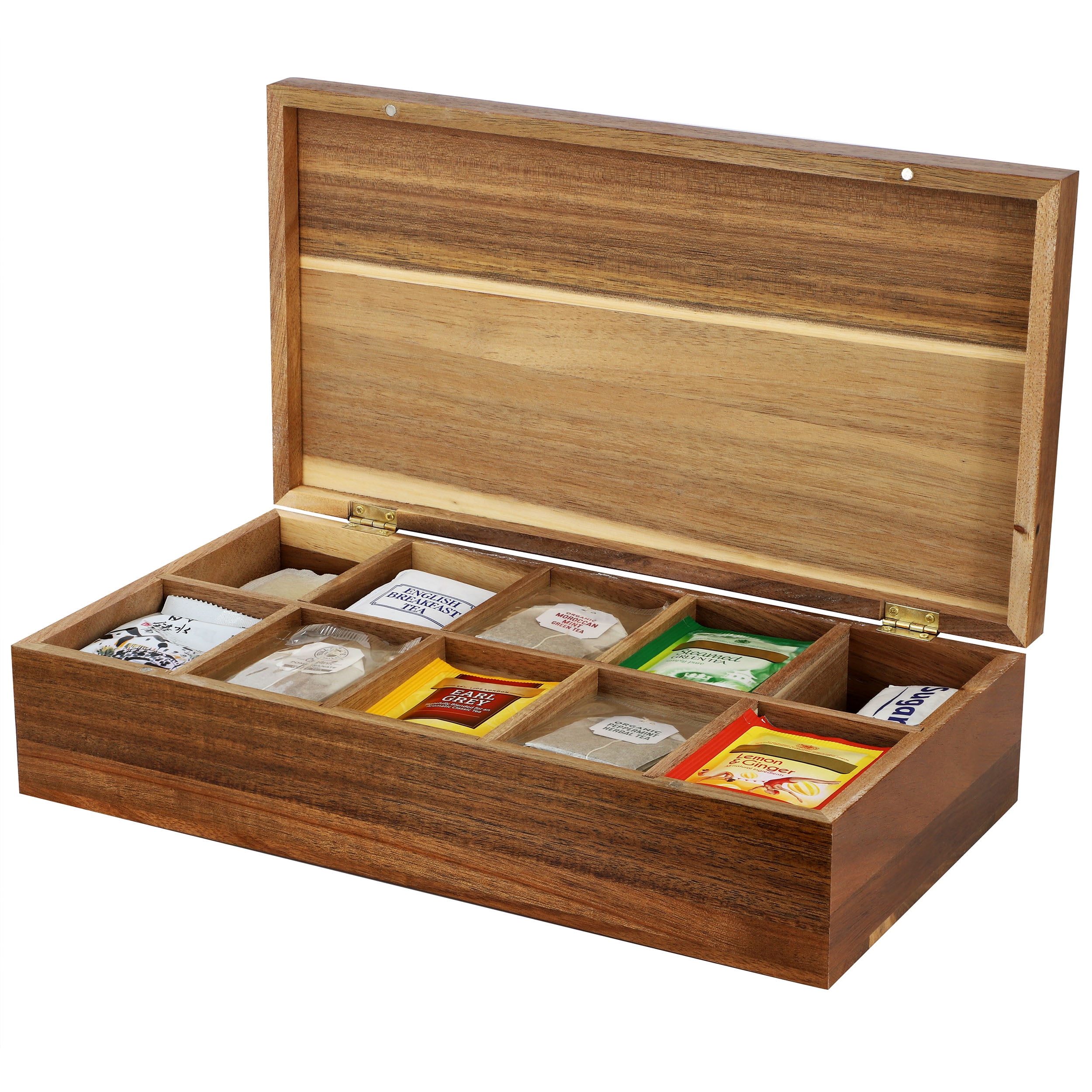 Elama Acacia Wood 14.25 x 7.5 Inch 10 Compartment Tea Box - Walmart.com