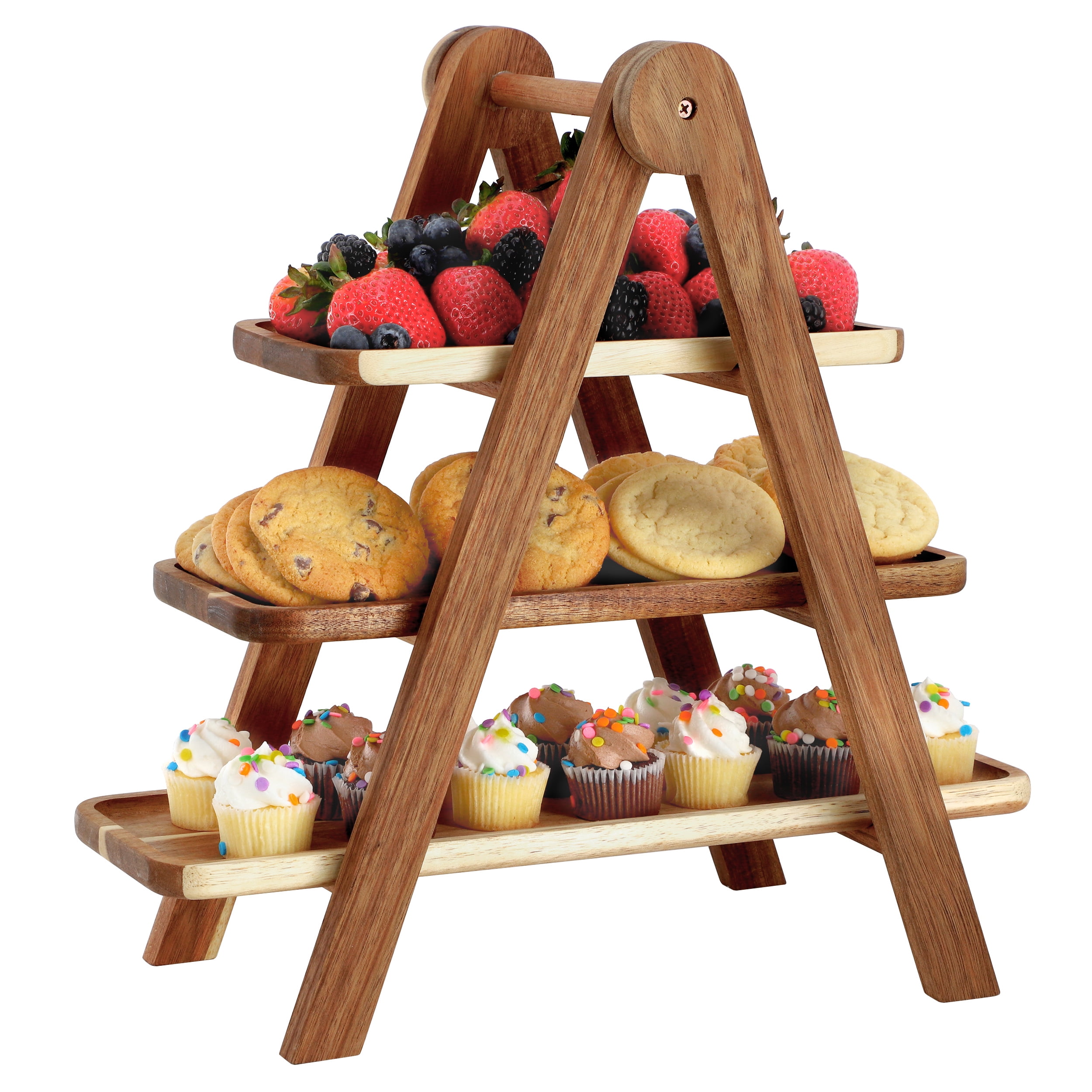 Elama Acacia Wood 3 Tiered Rectangular Ladder Tray Set - Walmart.com
