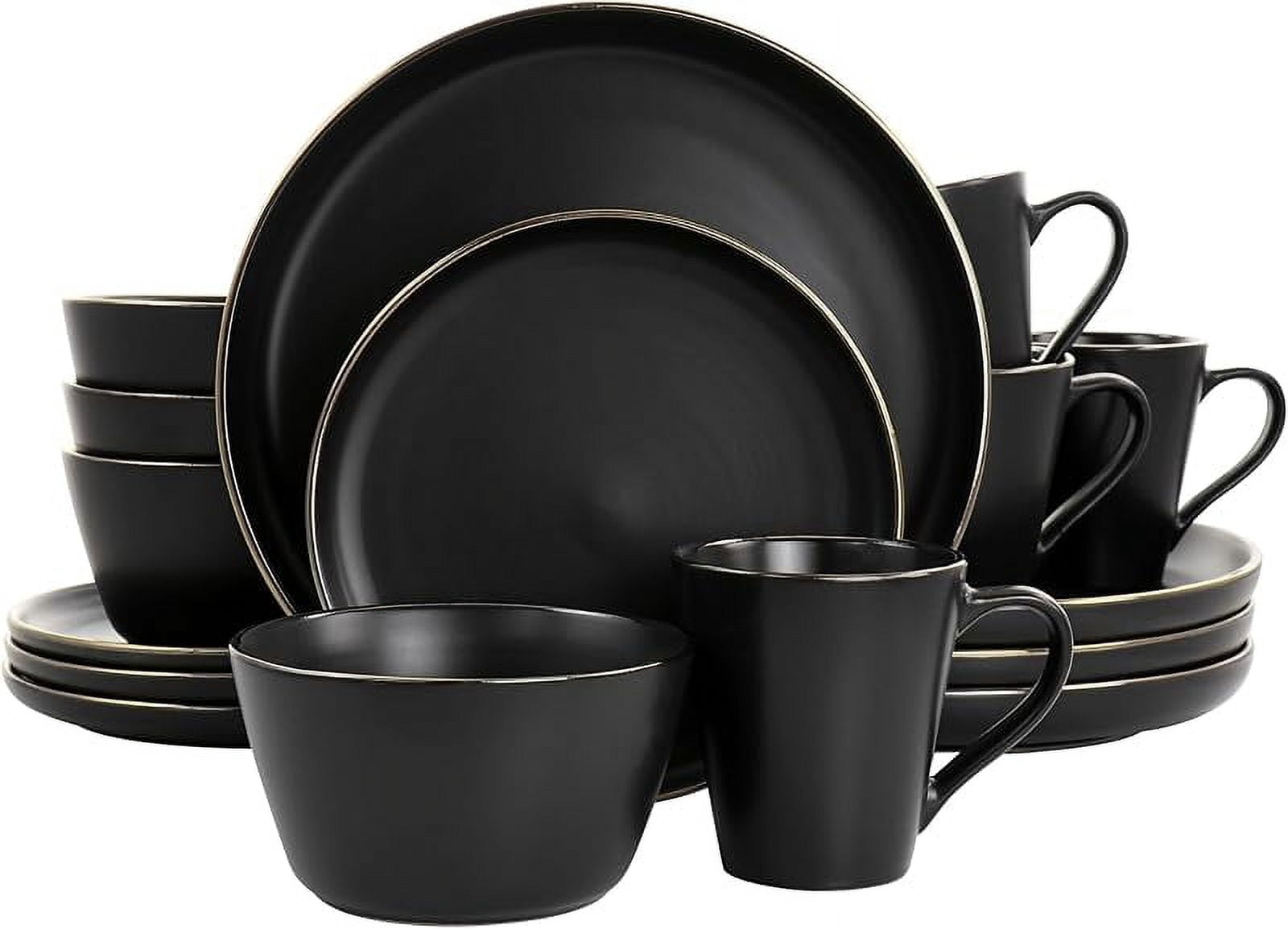 Elama Arthur 16 Piece Stoneware Dinnerware Set in Matte White with Gold ...