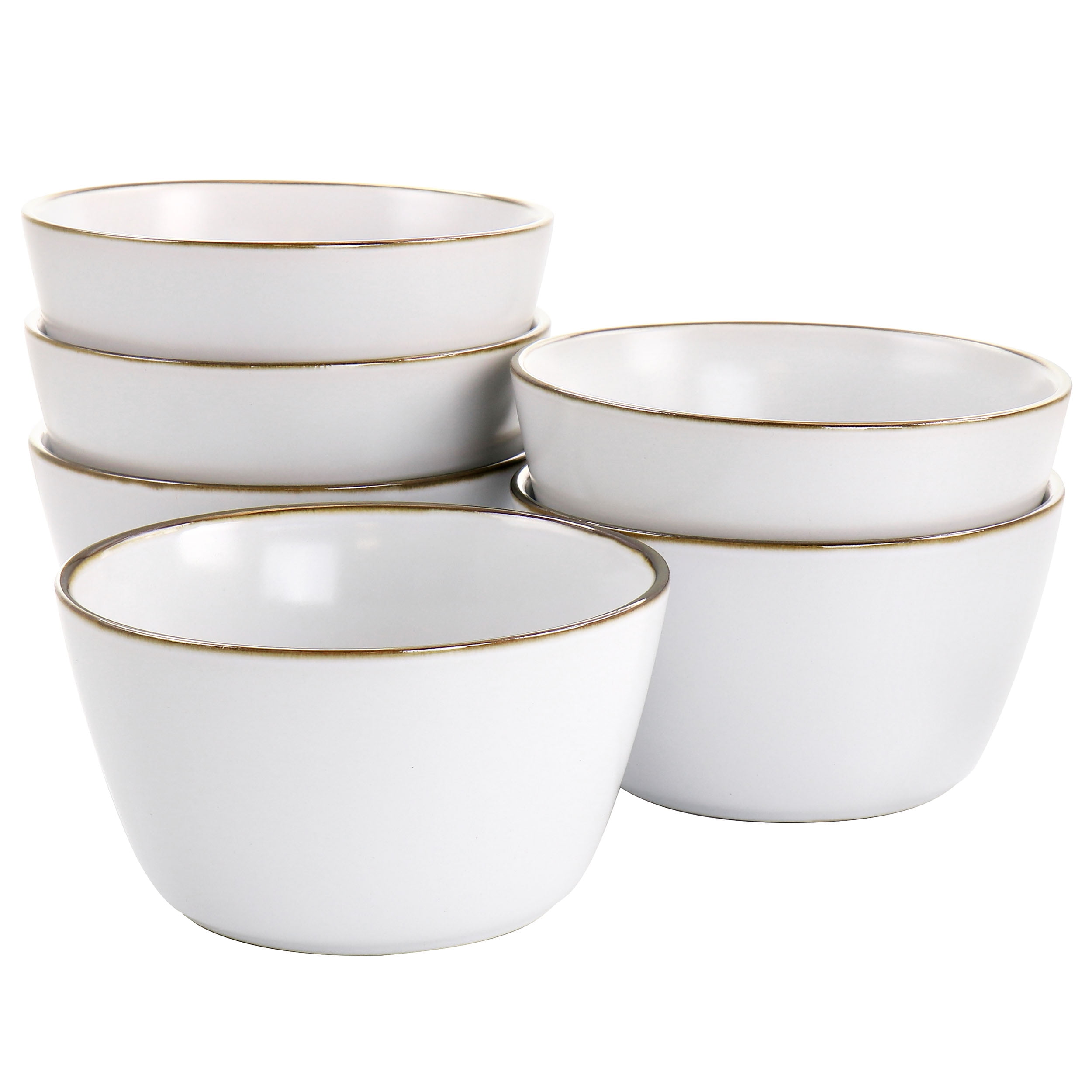Elama Arthur 6 Piece Stoneware Bowl Set in Matt White with Gold Rim ...