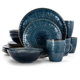 Elama, Deep Sea Mozaic 16 Piece Dinnerware Set, Complete for 4, Blue ...
