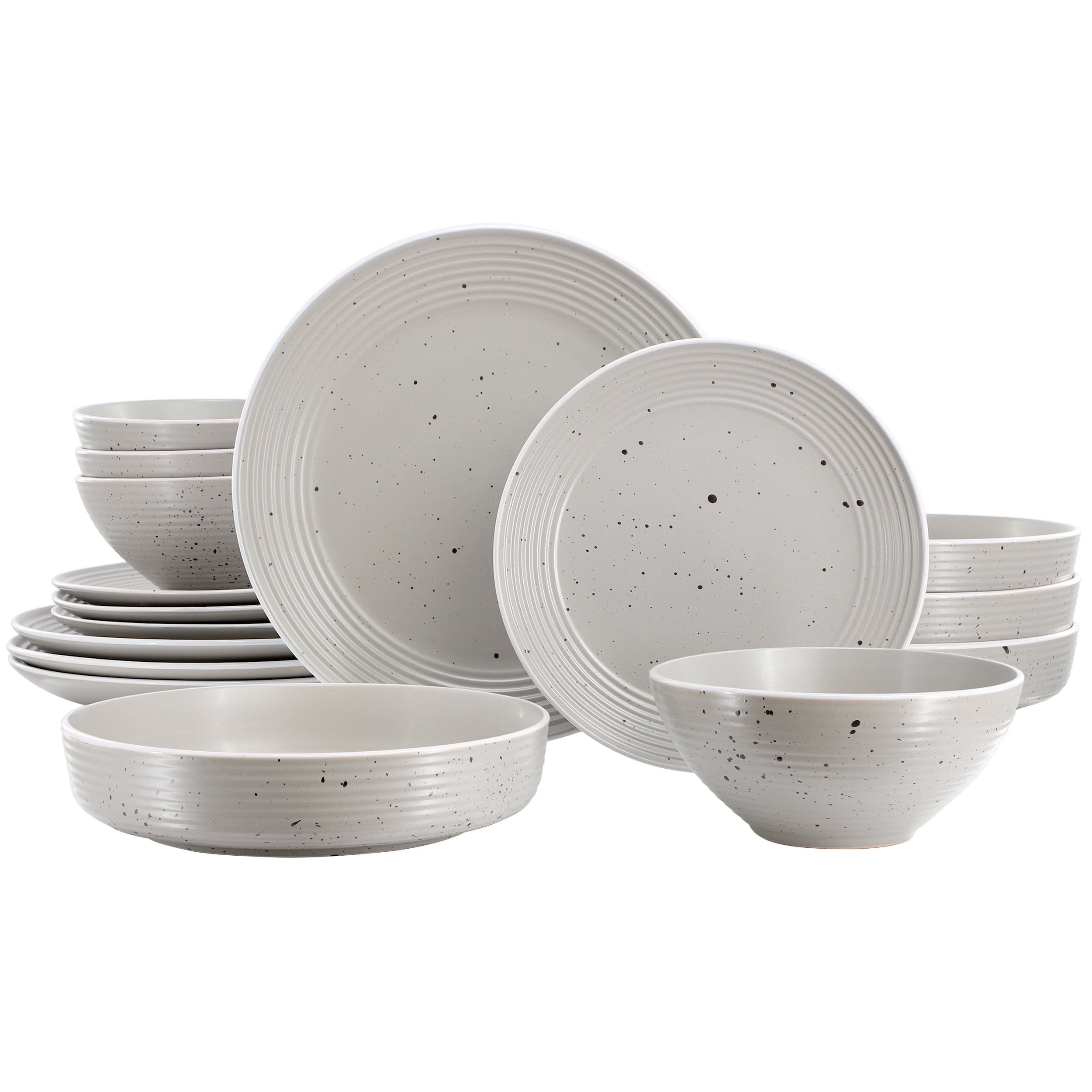 Elama Emilia 16 Piece Double Bowl Stoneware Dinnerware Set in Light ...