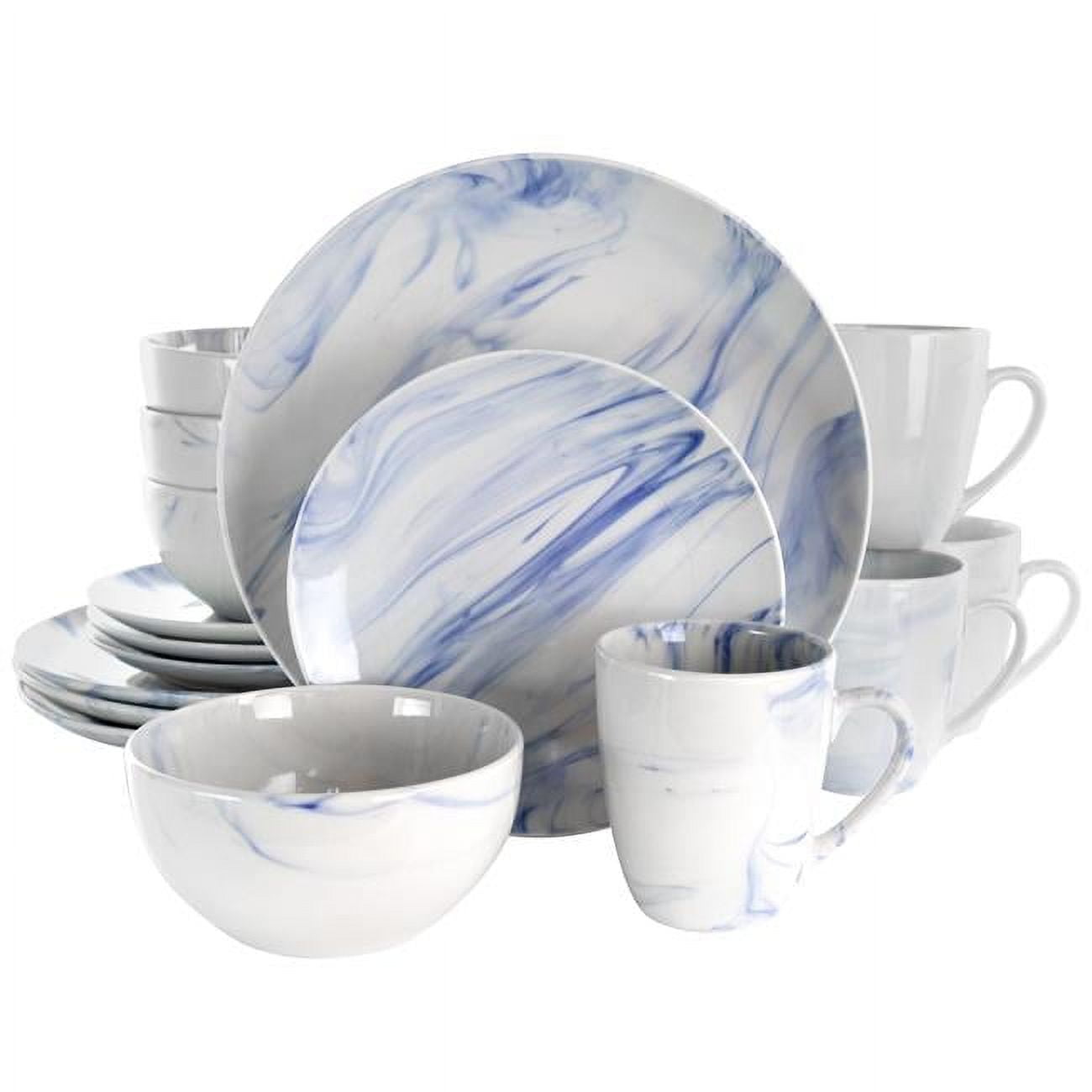 Elama Fine Marble 16 Piece Stoneware Dinnerware Set in Blue and White ...