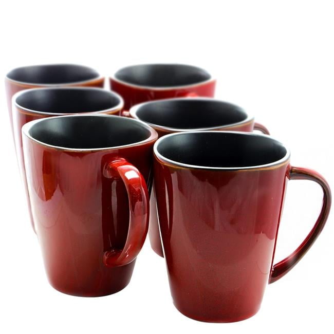 Elama Harland 6 Piece 14 Ounce Stoneware Luxe and Large Dinner Mugs Red ...