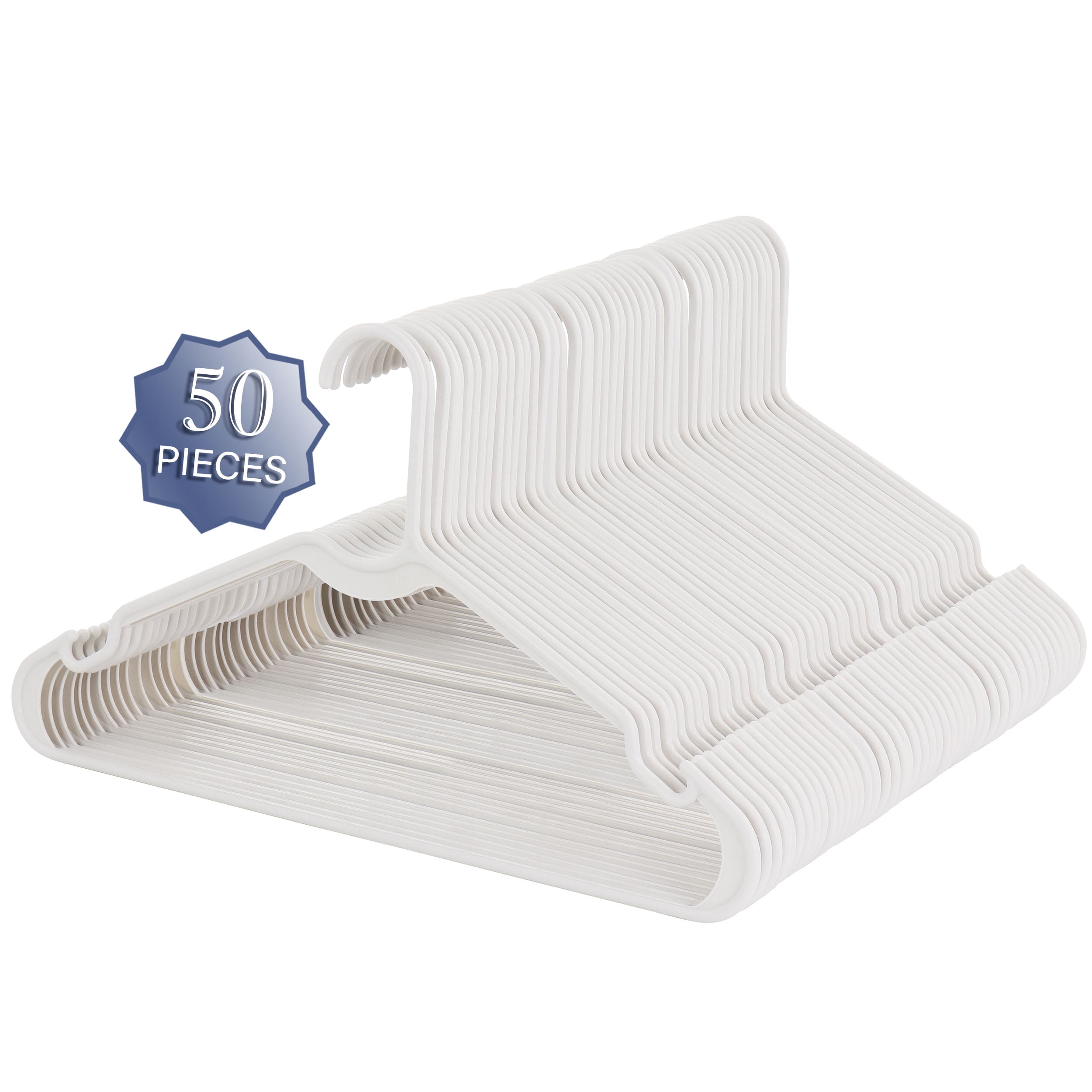 Elama Home 50 Piece Plastic Hanger Set with Notched Shoulders in White ...