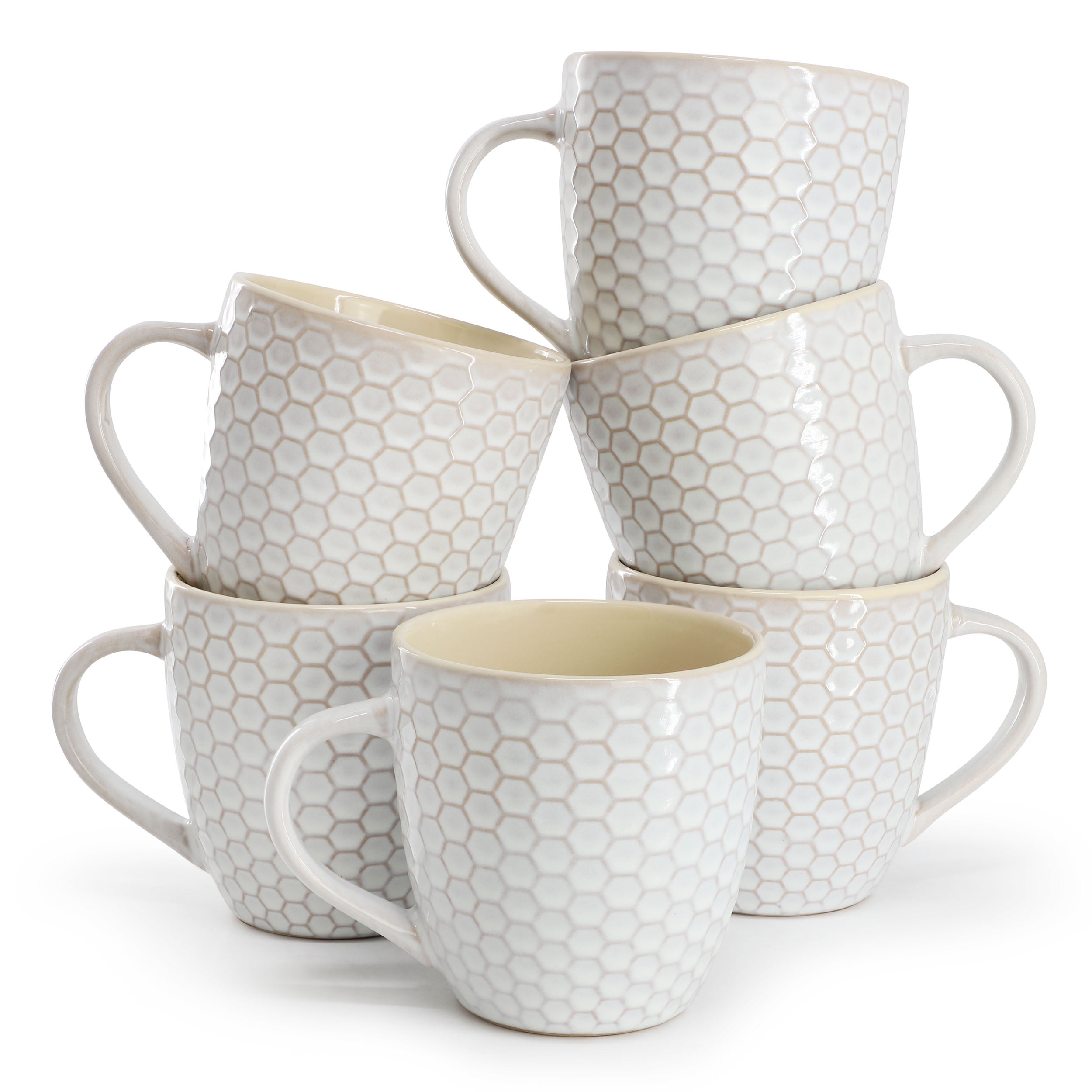 Elama Honeycomb 6 Piece 15 Ounce Mug Set in White - Walmart.com