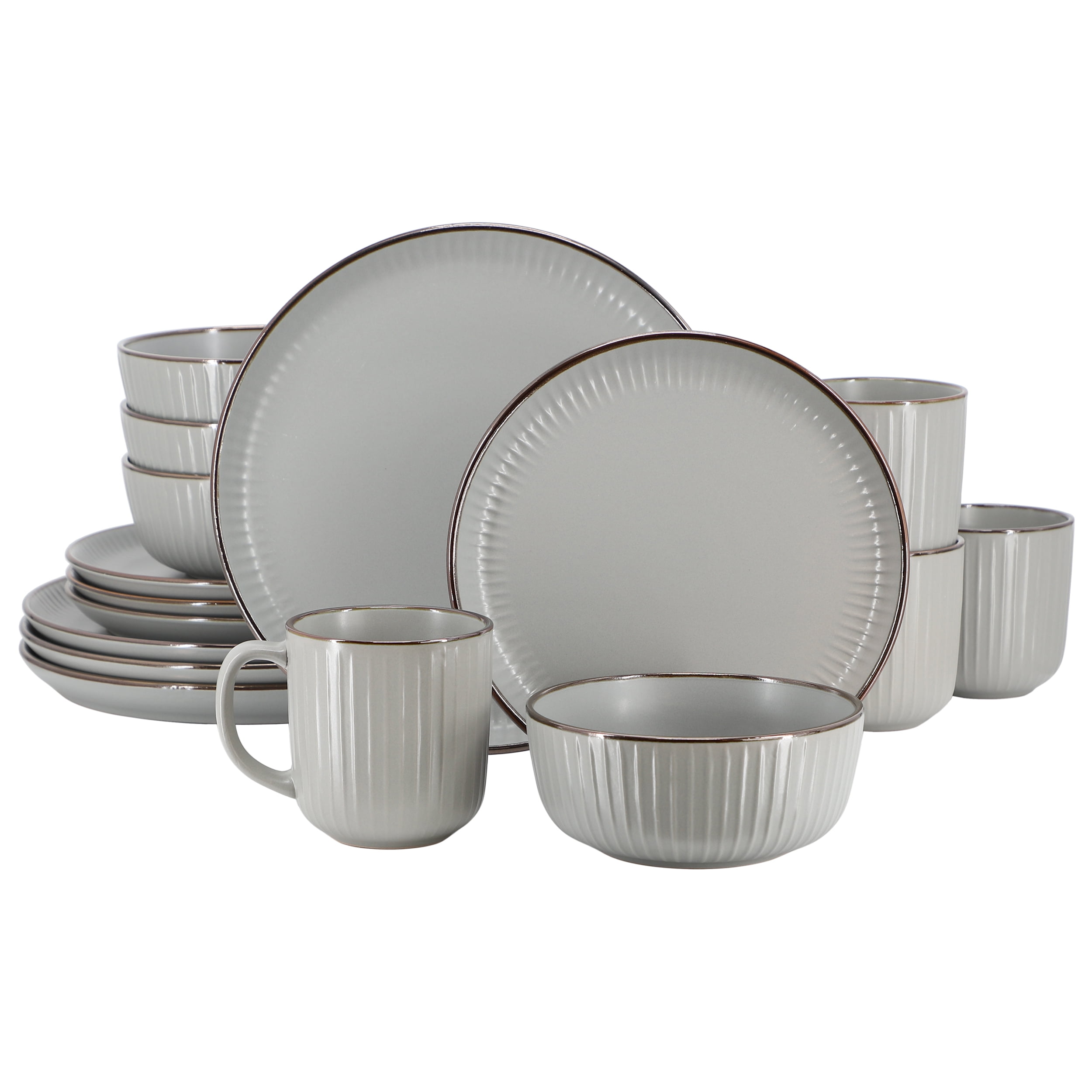 Elama Leo 16 Piece Stoneware Dinnerware Set In Light Gray - Walmart.com