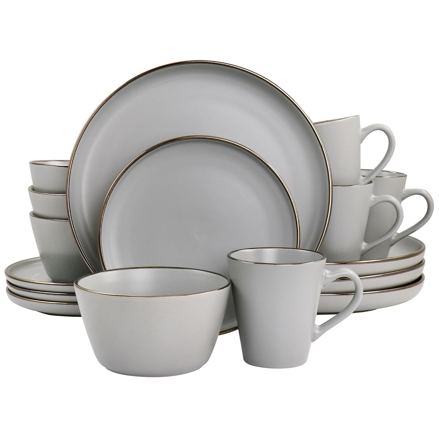 Elama Louis 16 Piece Stoneware Dinnerware Set in Matte Slate with Gold ...
