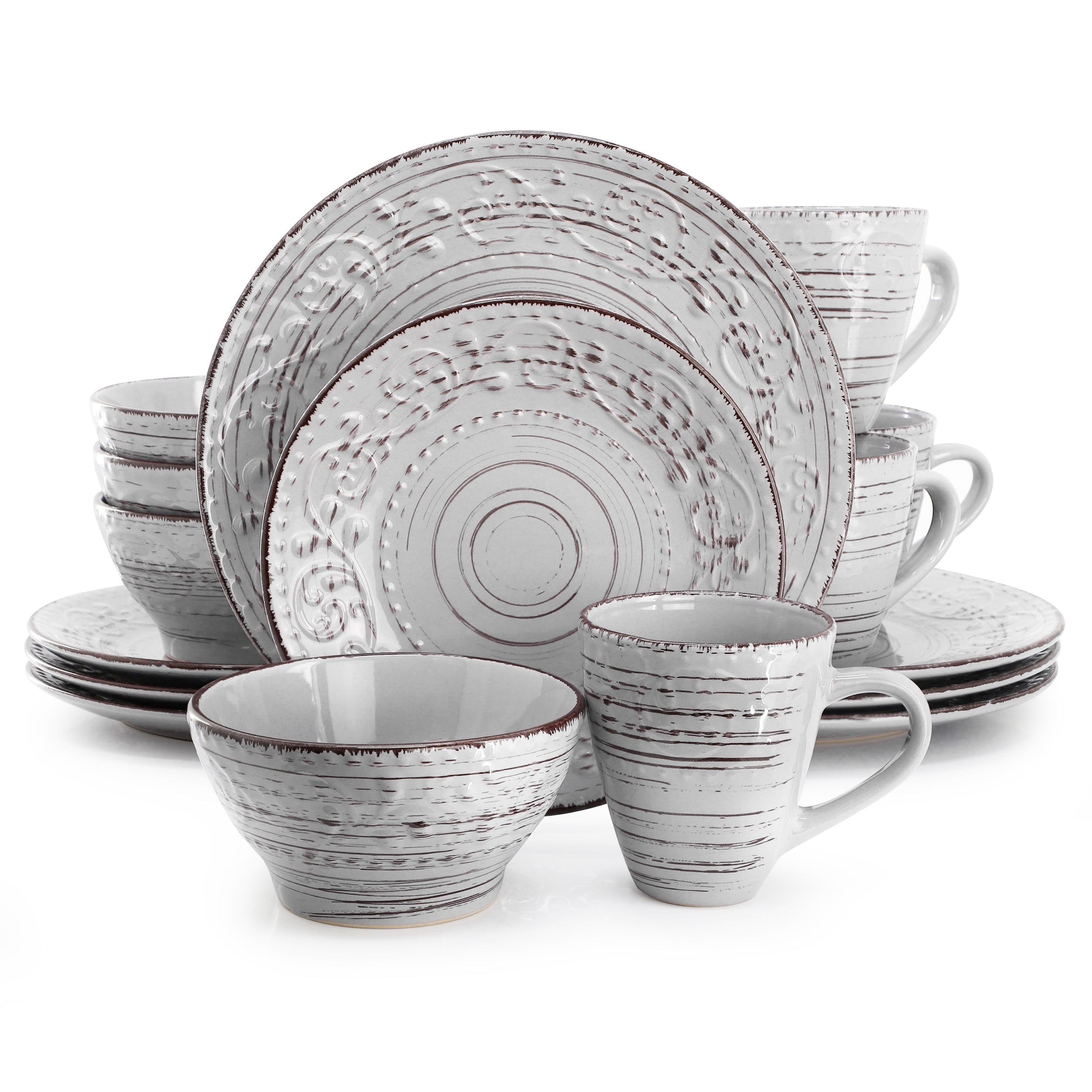 Elama Malibu Calcite 16-Piece Dinnerware Set in Light Gray - Walmart.com
