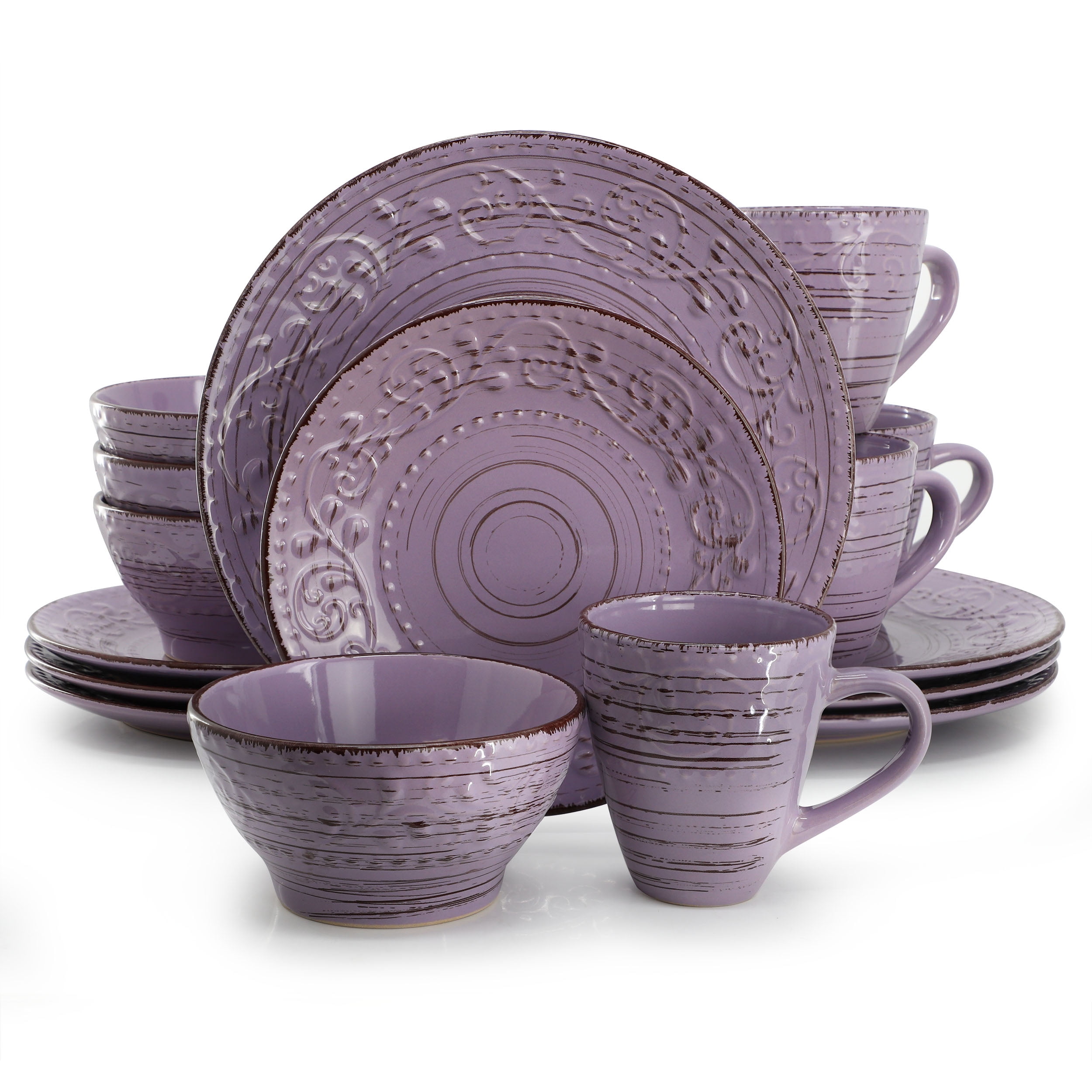 Elama Malibu Mica 16-Piece Stoneware Dinnerware Set in Purple - Walmart.com